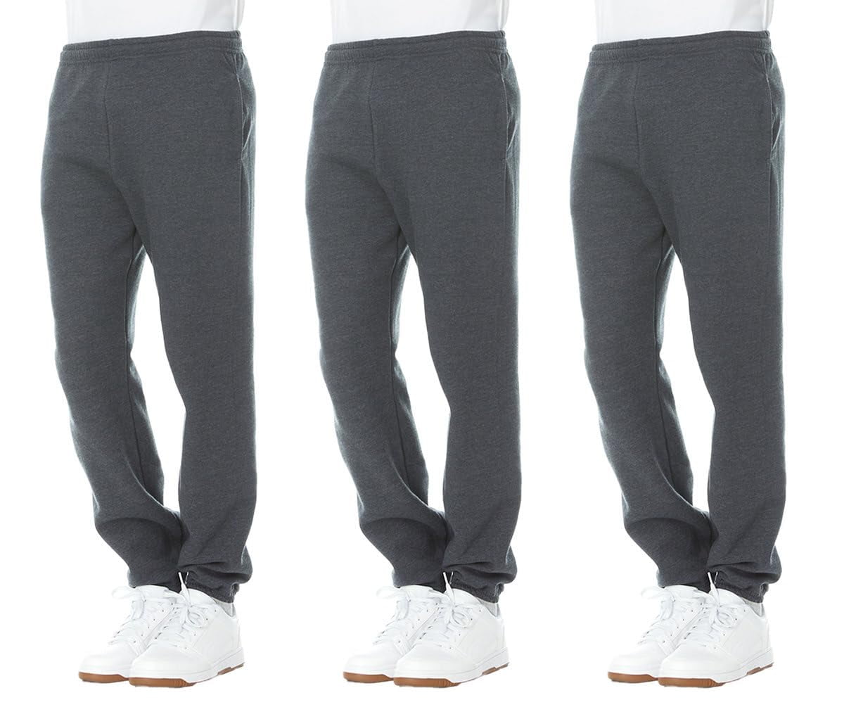 SOCKS'NBULK Mens Joggers Sweatpants 3-Pack, Black Navy Gray, Comfy ...