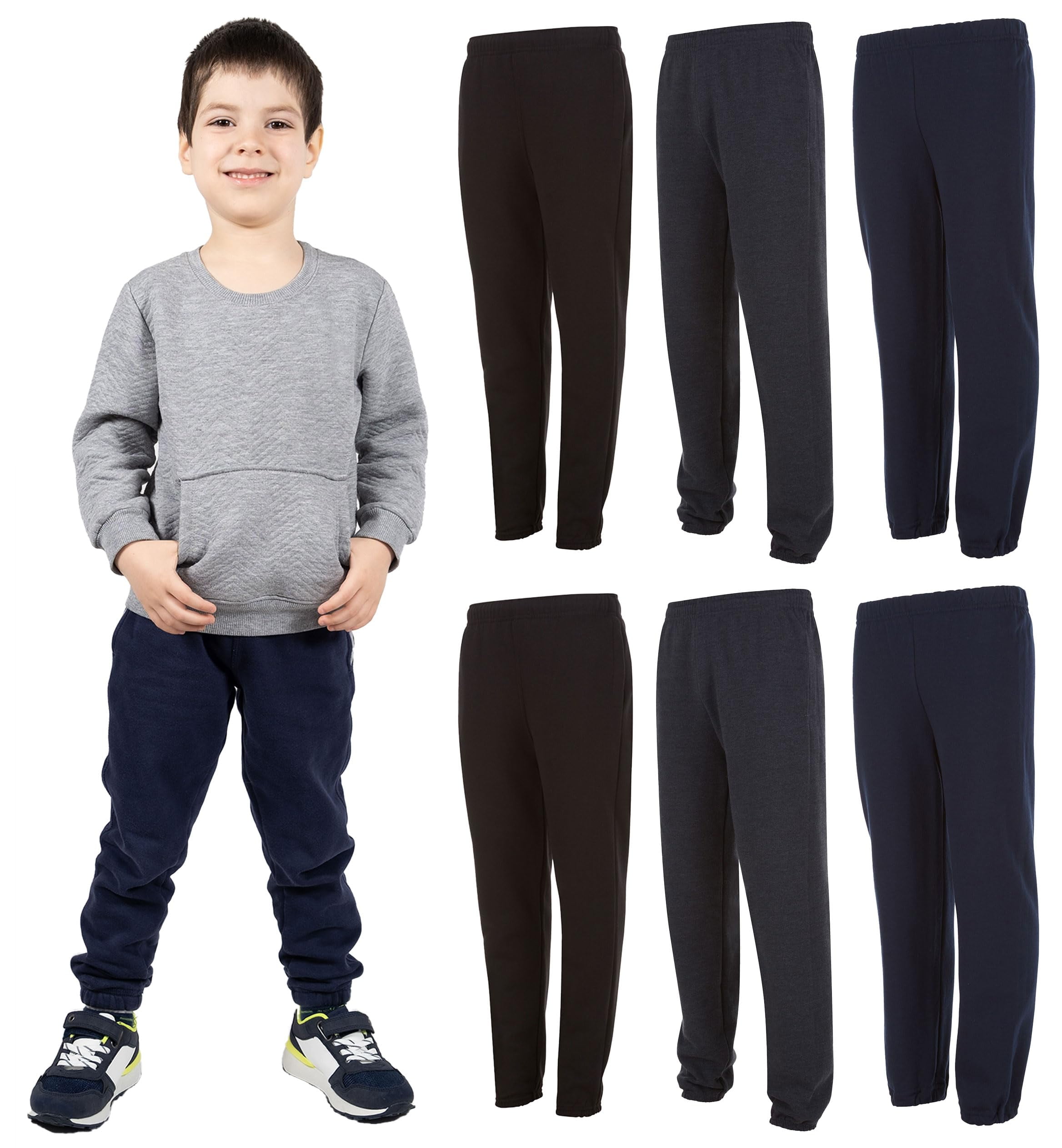 SOCKS'NBULK 6 Pack of Boys Jogger Bulk Sweatpants, Black Navy Gray ...
