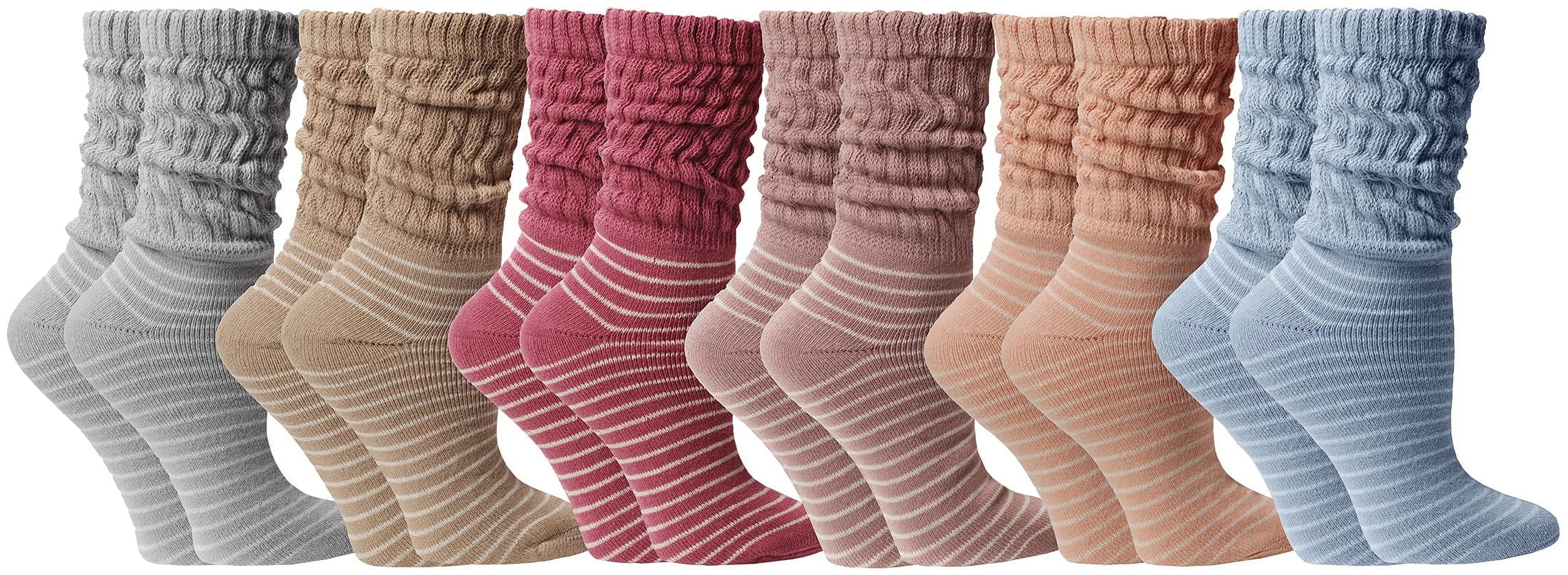 SOCKS'NBULK 6 Pack Women's Cotton Scrunch Socks, Striped Neutral Knee ...