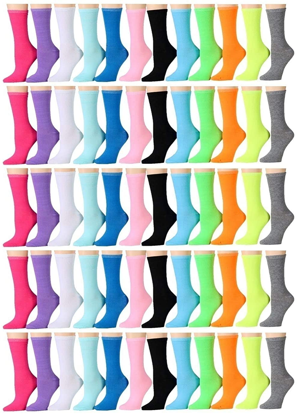 SOCKS'NBULK 60 Pair Pack Of Womens Wholesale Bulk Neon Color Crew Socks ...