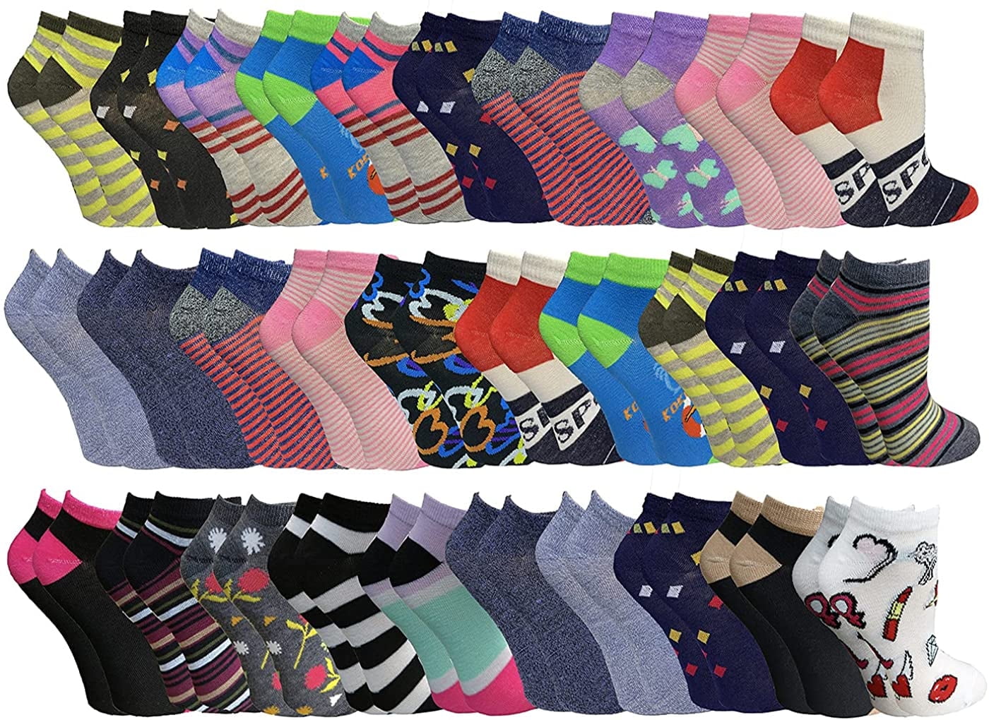 SOCKS'NBULK Bulk Patterned Funky Ankle Socks, Low Cut, Footie Sock ...