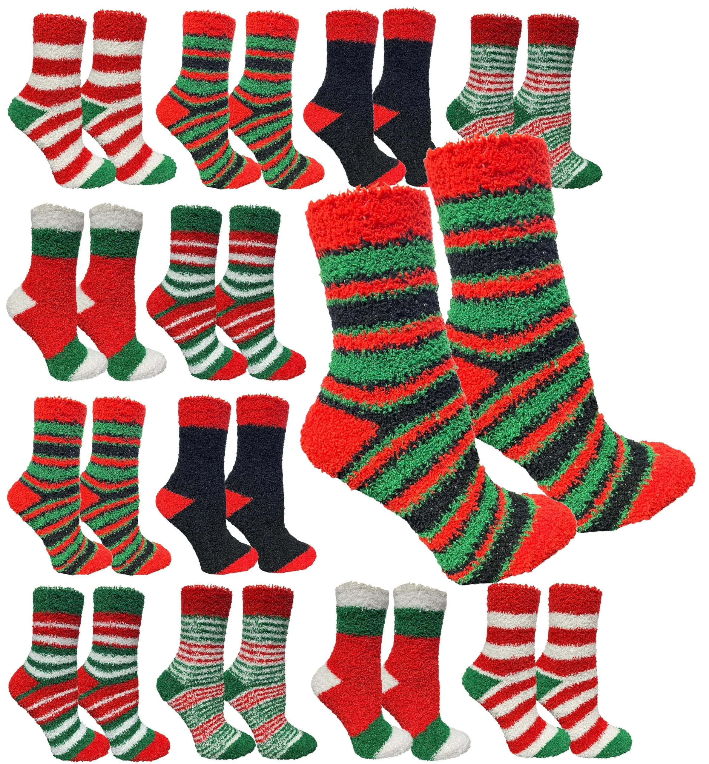 SOCKS'NBULK 12 Pairs Christmas Fuzzy Socks, Womens Holiday Slipper Sock ...