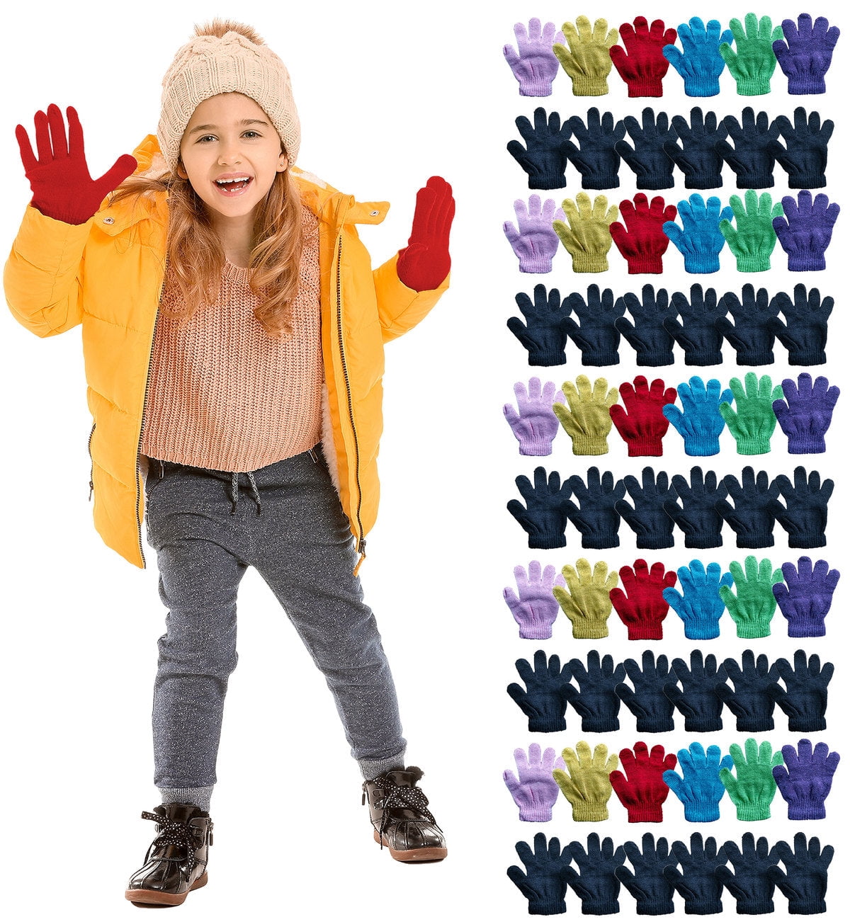 SOCKS'NBULK Wholesale Bulk Kids Gloves Mittens, Striped and Solid ...
