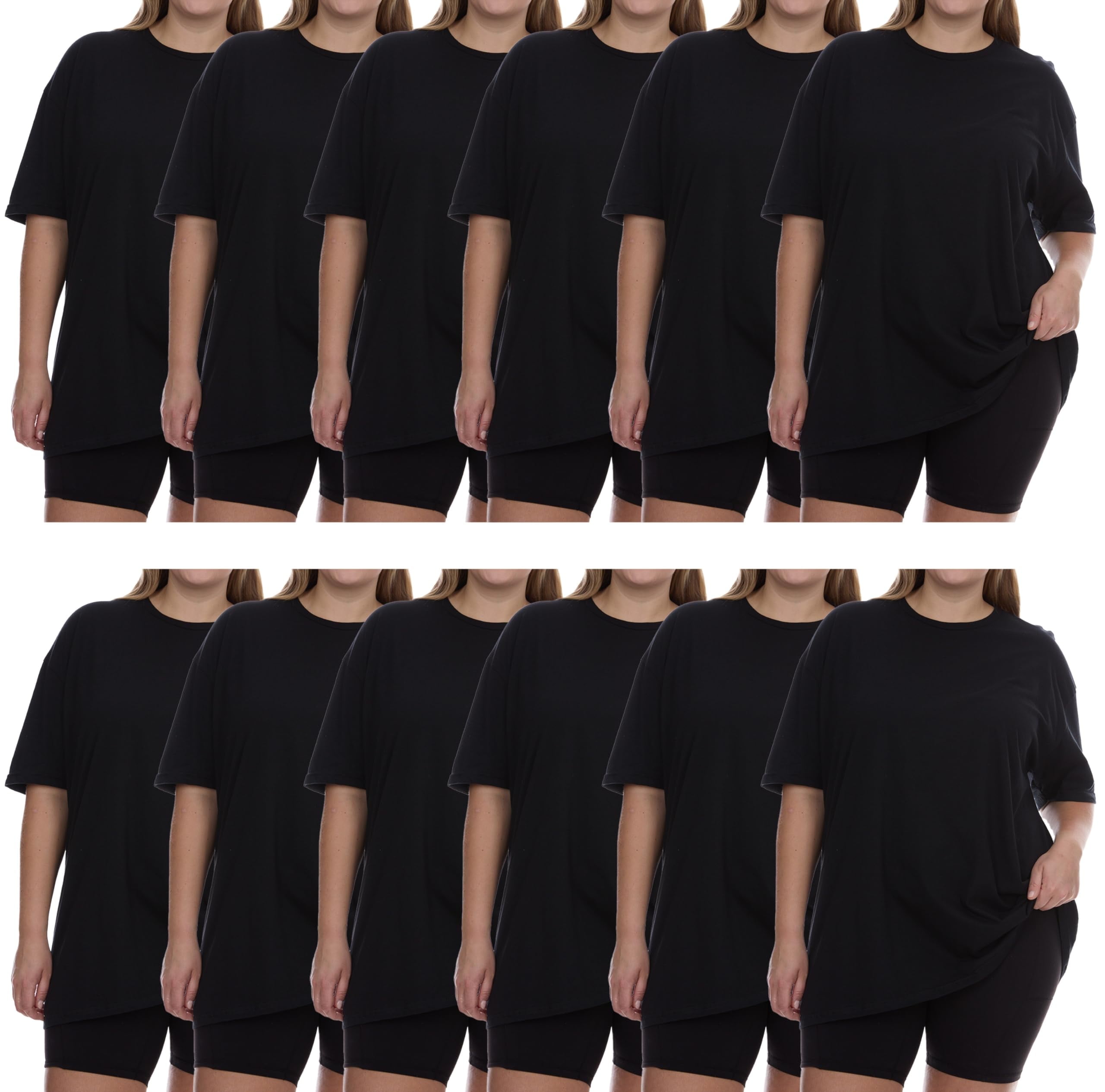 SOCKS'NBULK 12 Pack Womens Oversized Cotton Blend T-Shirts, Crew Neck Short Sleeve Baggy Loose ...