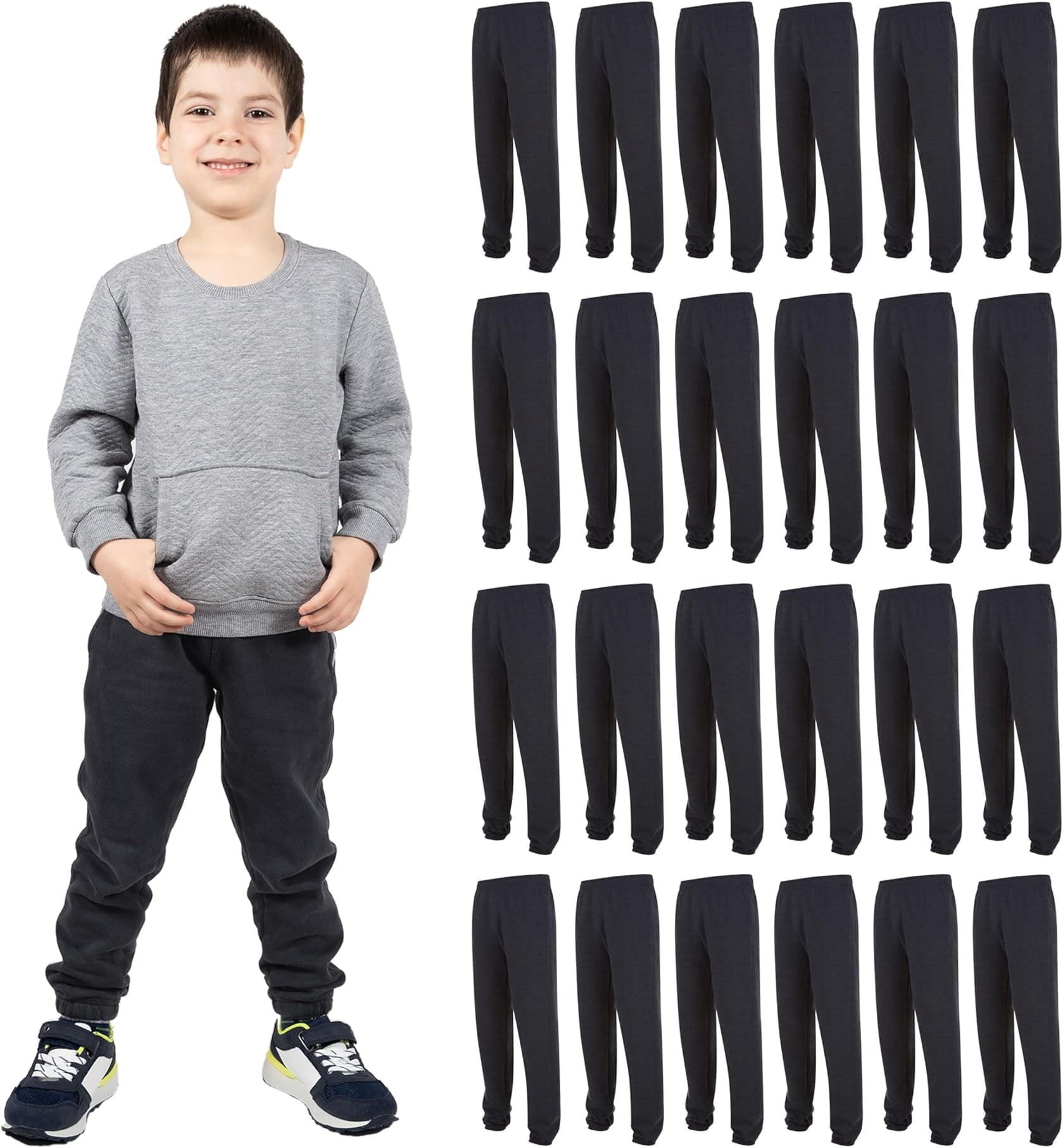 SOCKSN'BULK 24 Pack of Boys Jogger Bulk Sweatpants, Black Navy Gray ...