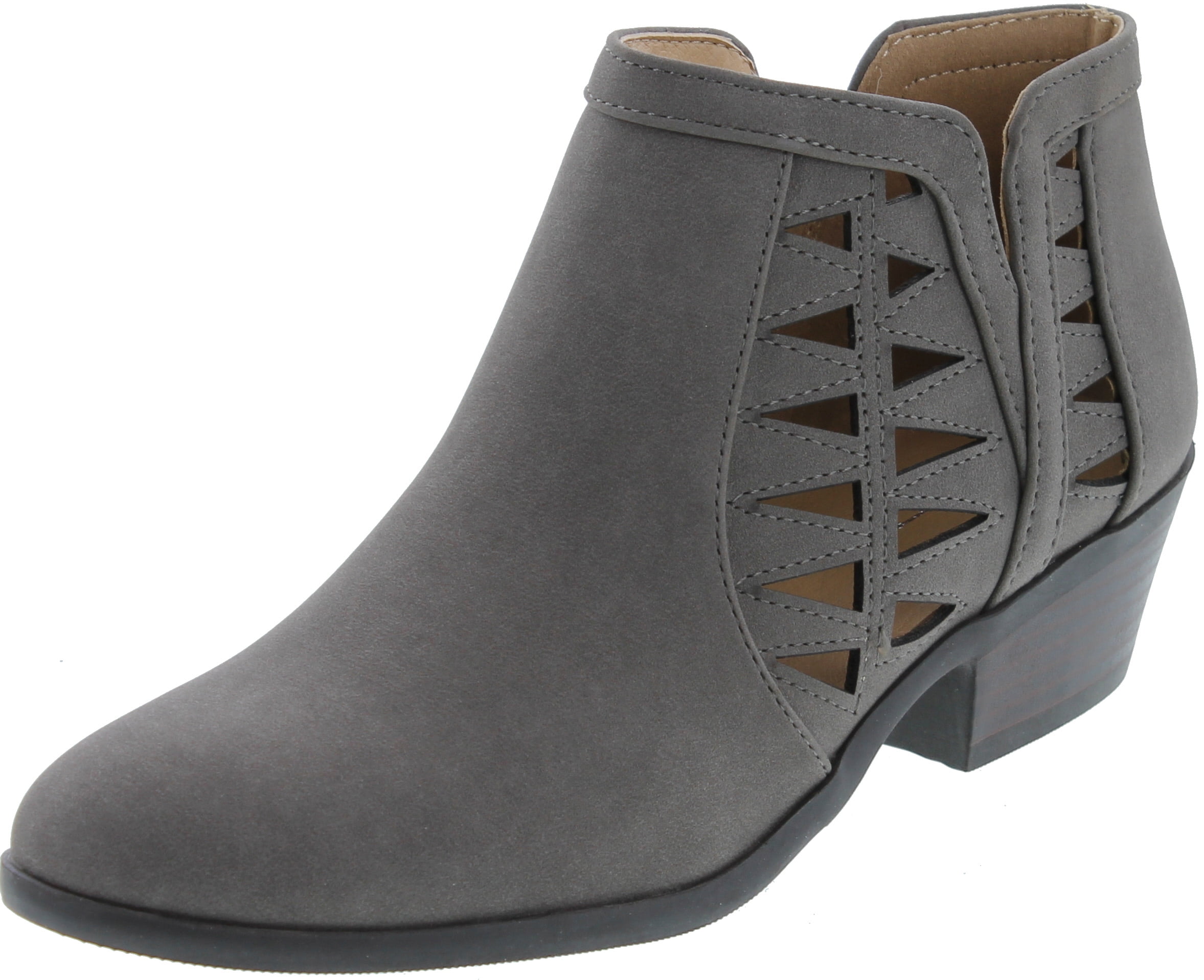 SODA CHANCE Womens Perforated Cut Out Stacked Block Heel Ankle Booties ...