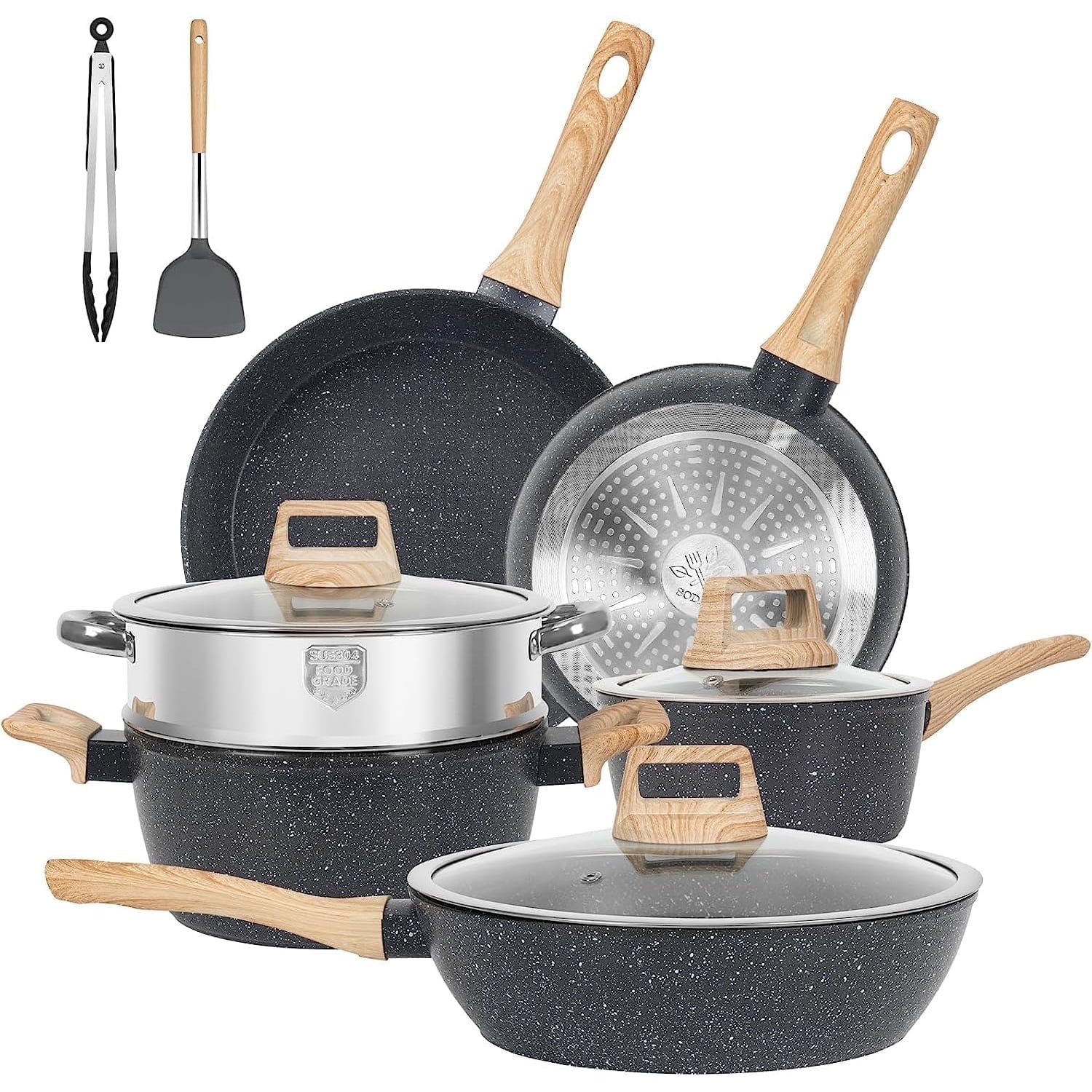 SODAY 12Pcs Pots and Pans Set Granite Cookware Kitchen Nonstick Cooking ...