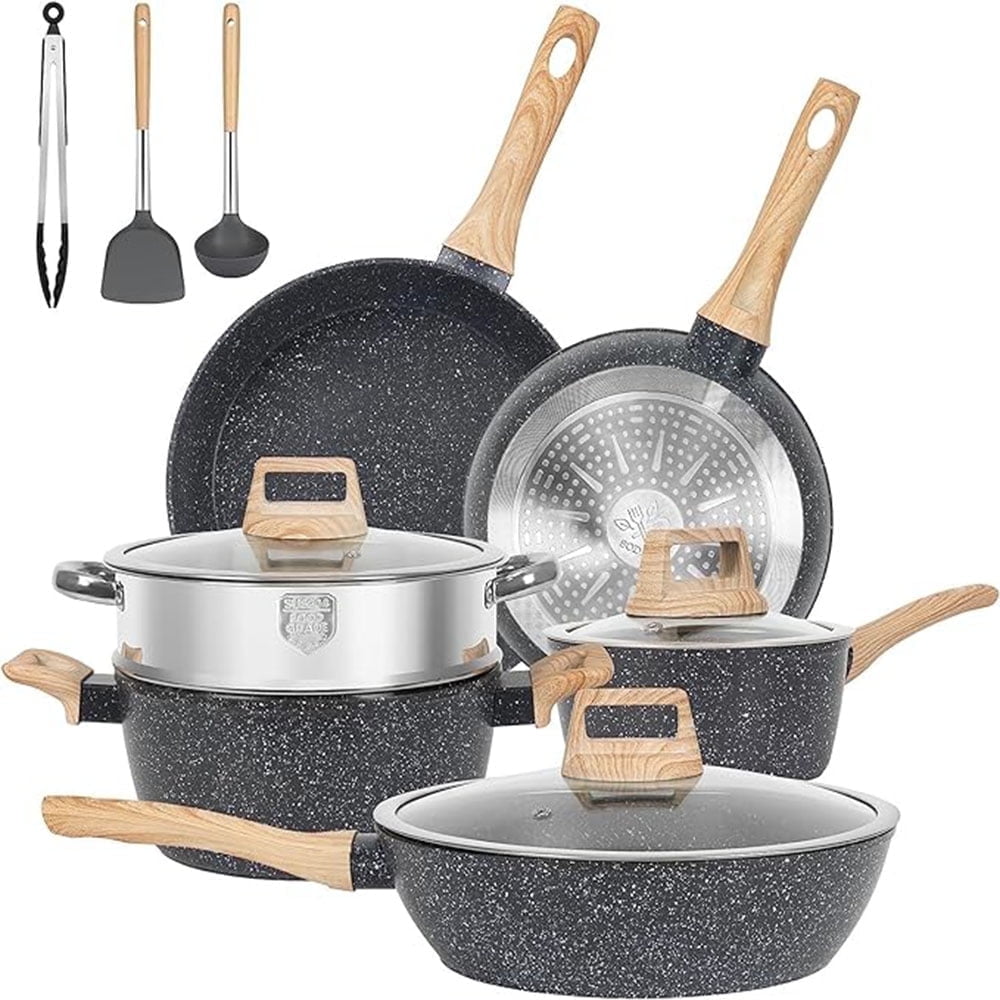 SODAY 12-Piece Granite Non-Stick Skillet, Frying Pots & Pans, Induction ...