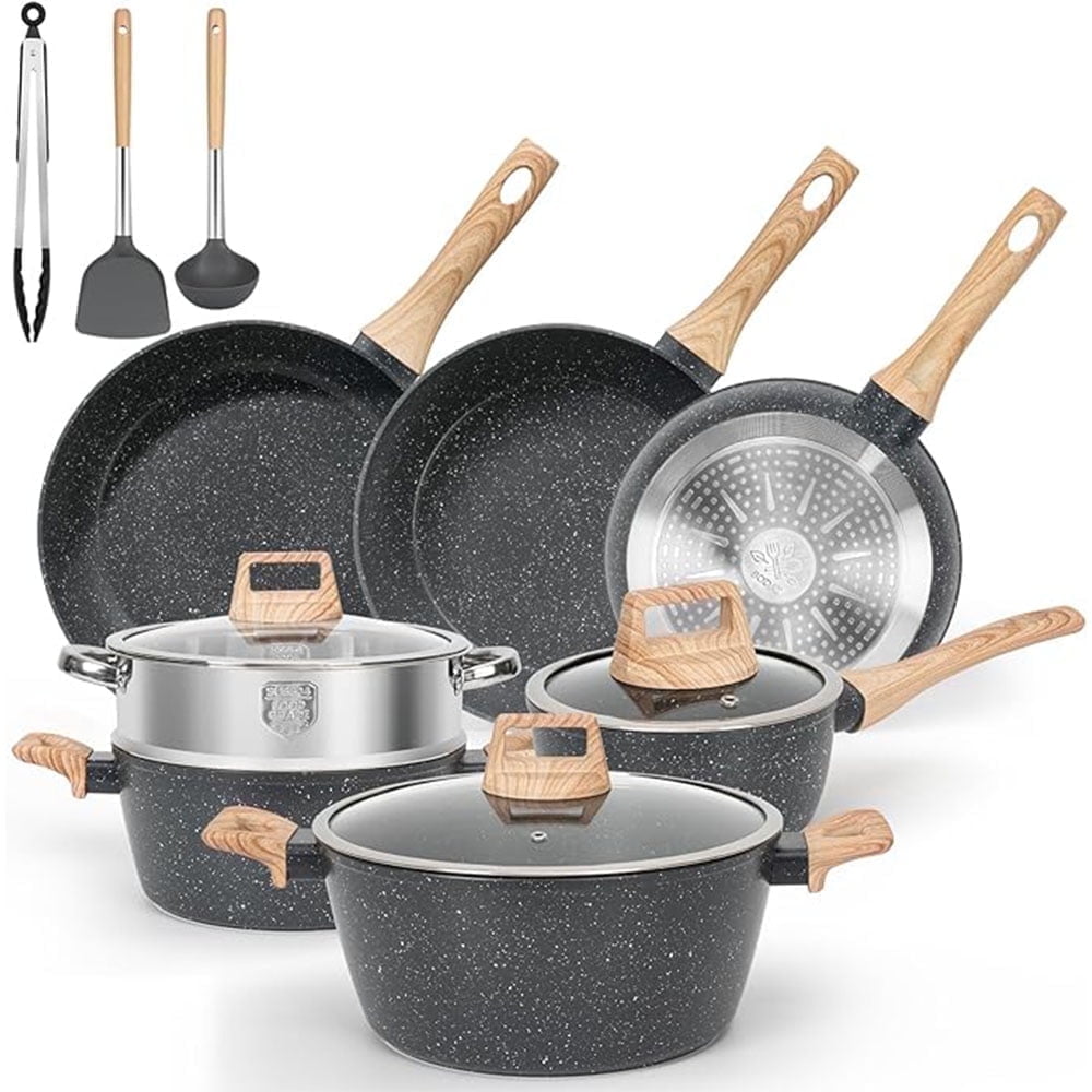 SODAY 13 Pcs Pot and Pan Set, Kitchen Cookware Granite Nonstick Cooking ...