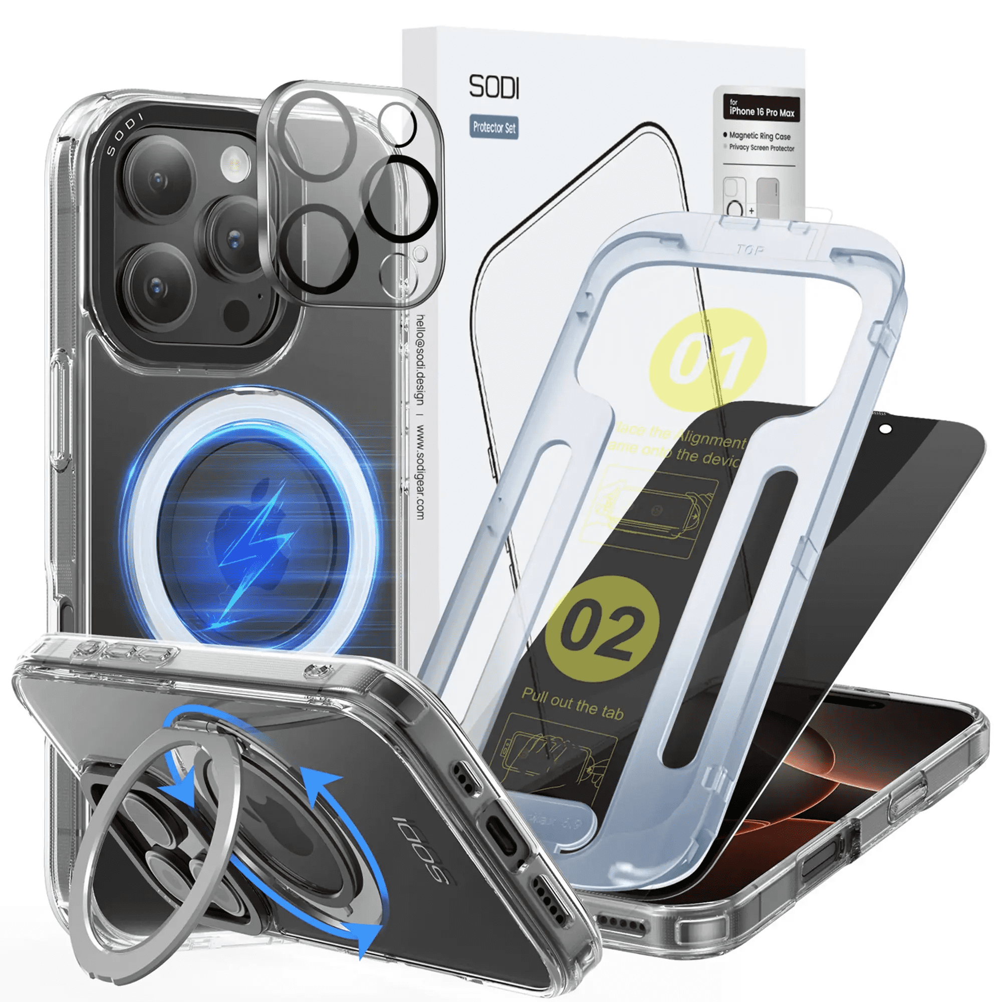 SODI CS03 iPhone16 Pro Max Phone Ring Stand Case Privacy Screen ...