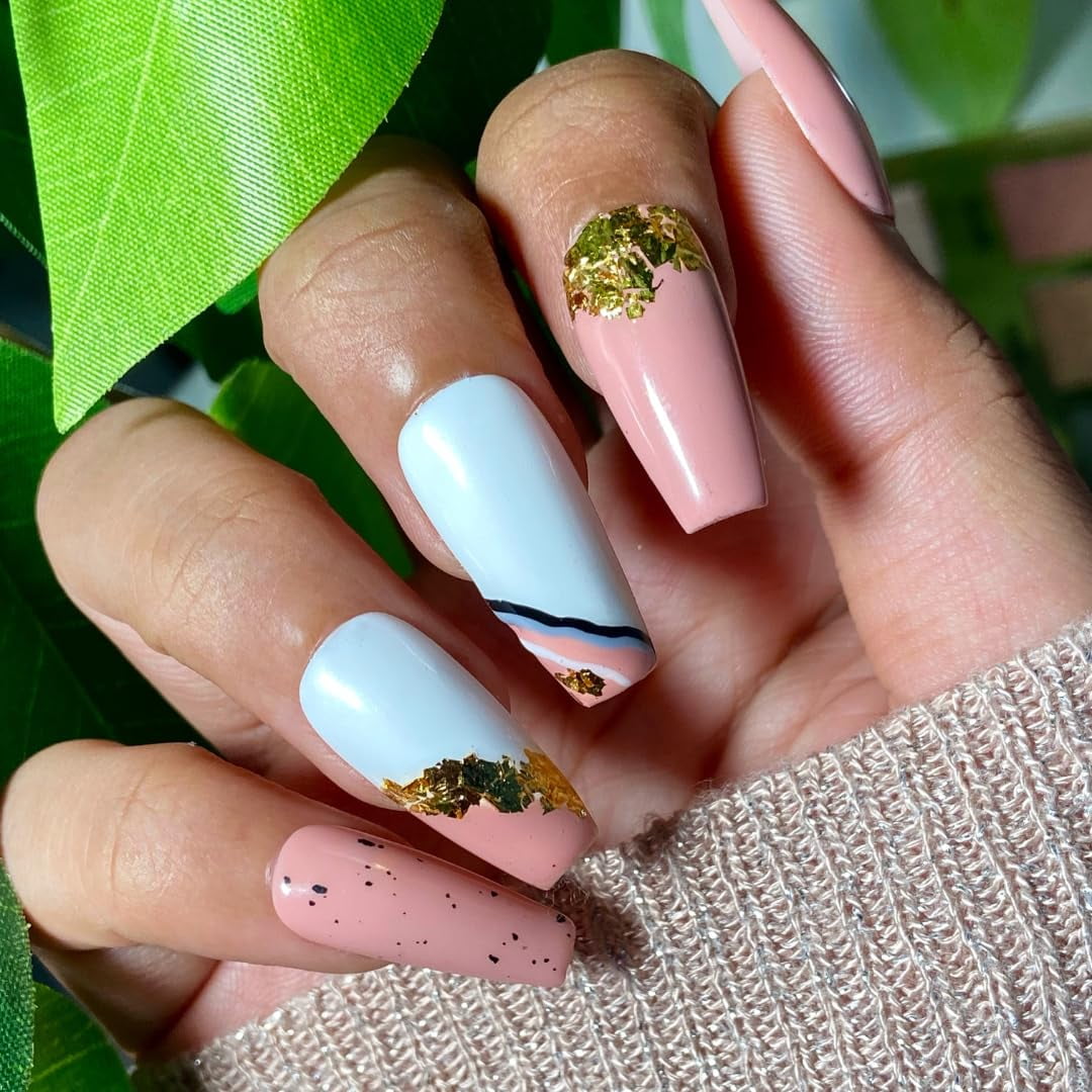 SOEZI Womens Streaky Reusable SOEZI Press On Nails Artificial False nail extension Application ...