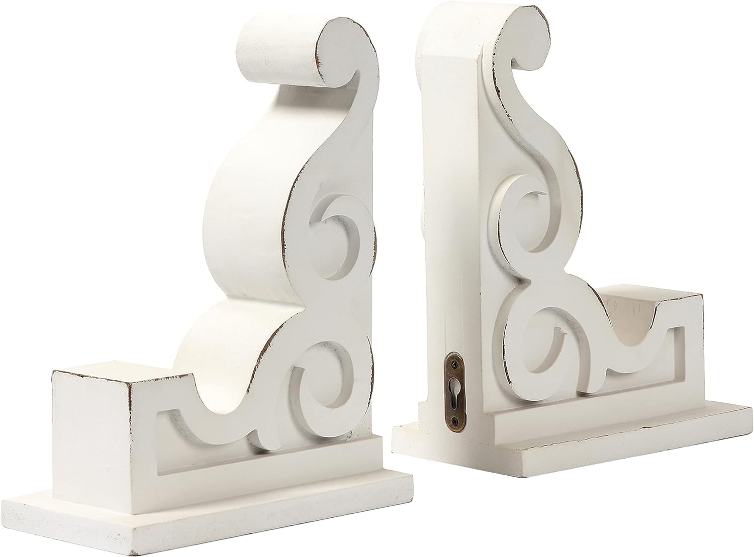 SOFE 1 Pair Rustic Wood Scroll Corbels Bookends, White Bookends ...