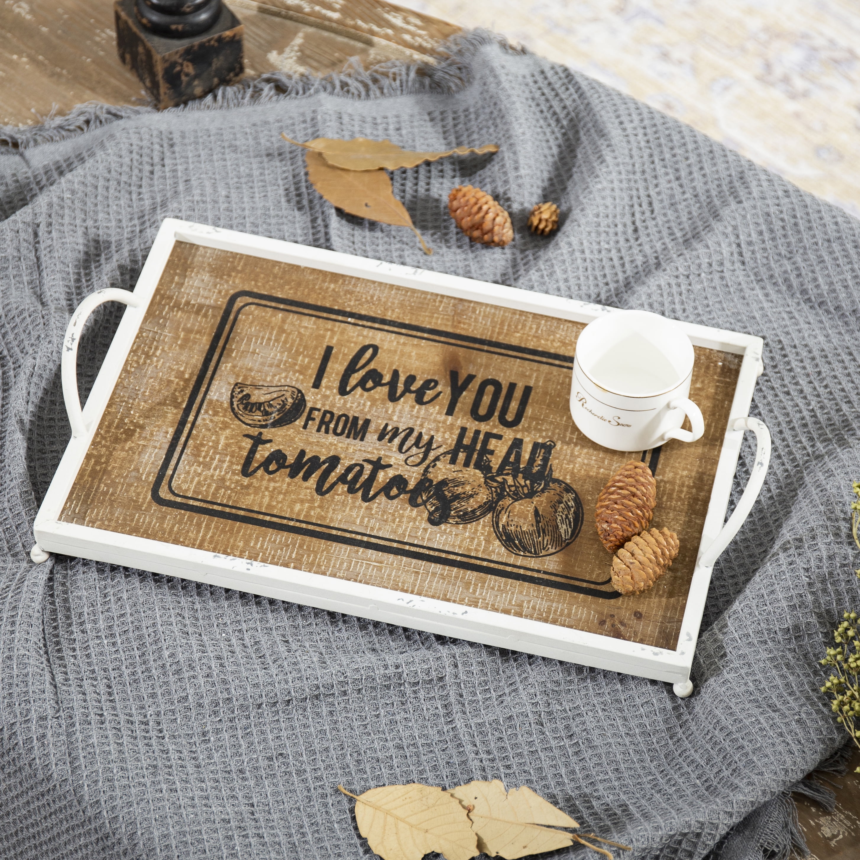 SOFE 16" Farmhouse Wood Serving Tray for Coffee Tabletop, Ottoman ...