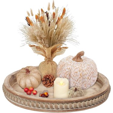 Rustic Oval Wooden Serving Tray with Natural Wood Decor, Handles for ...