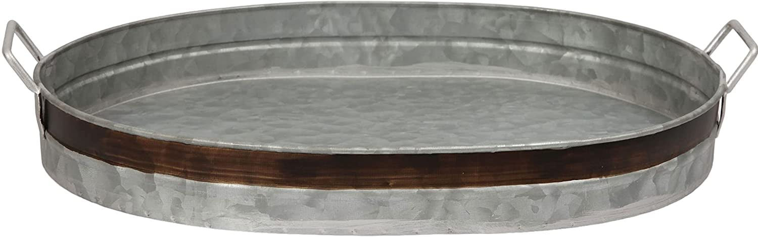 SOFE 16" Oval Galvanized Metal Tray, Farmhouse Large Round Serving Tray ...