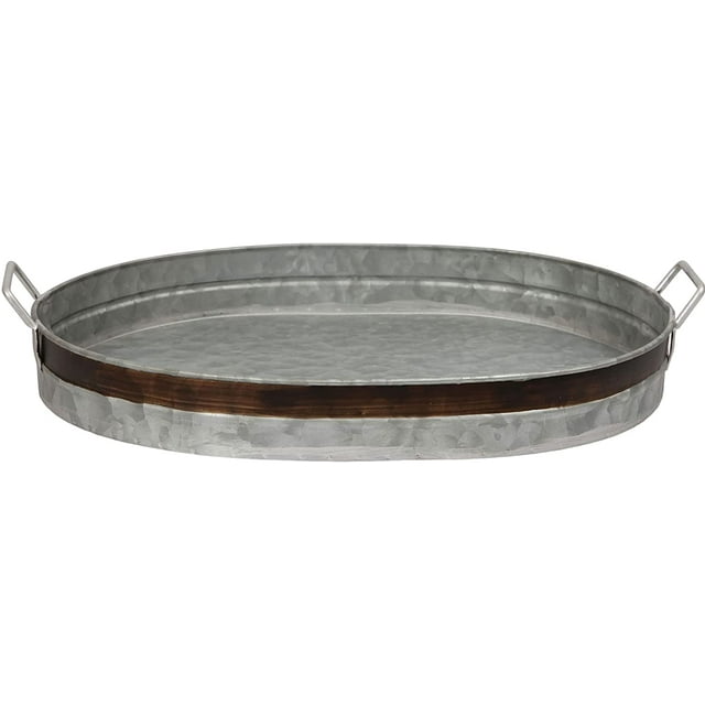 SOFE 16" Oval Galvanized Metal Tray, Farmhouse Large Round Serving Tray ...