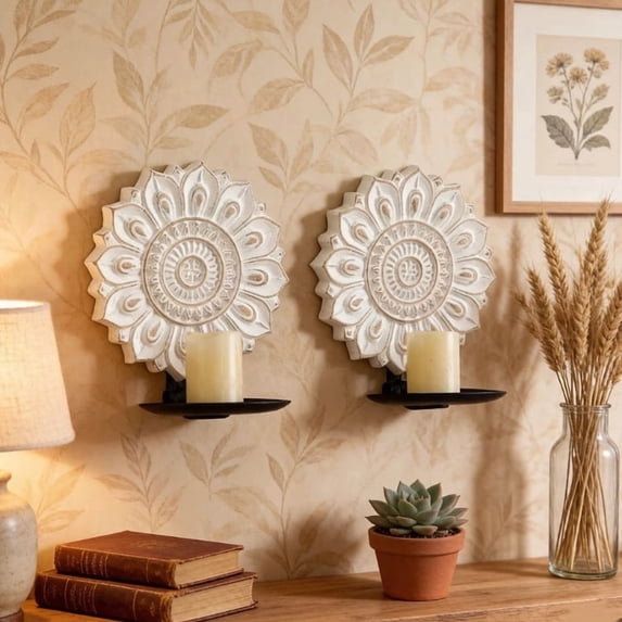 SOFE Antique Distressed Farmhouse Candle Holder Wall Mount Decor Set of ...