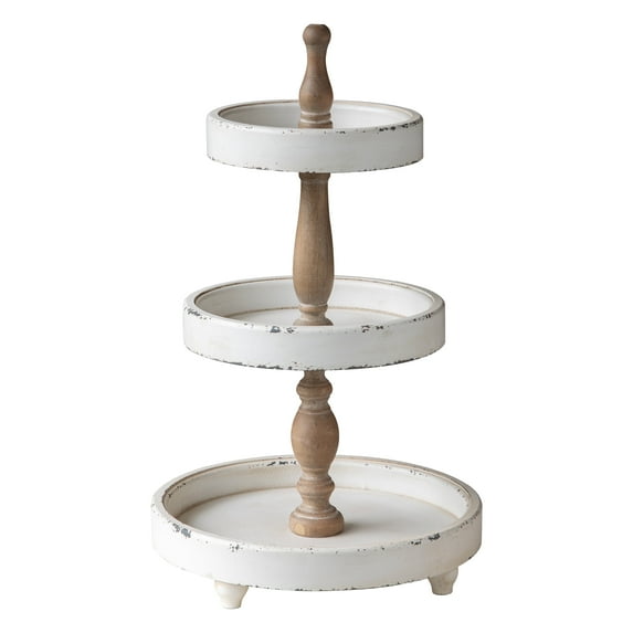 SOFE 3-Tier Cake Stand, Distressed White Rustic Wood Tiered Tray ...
