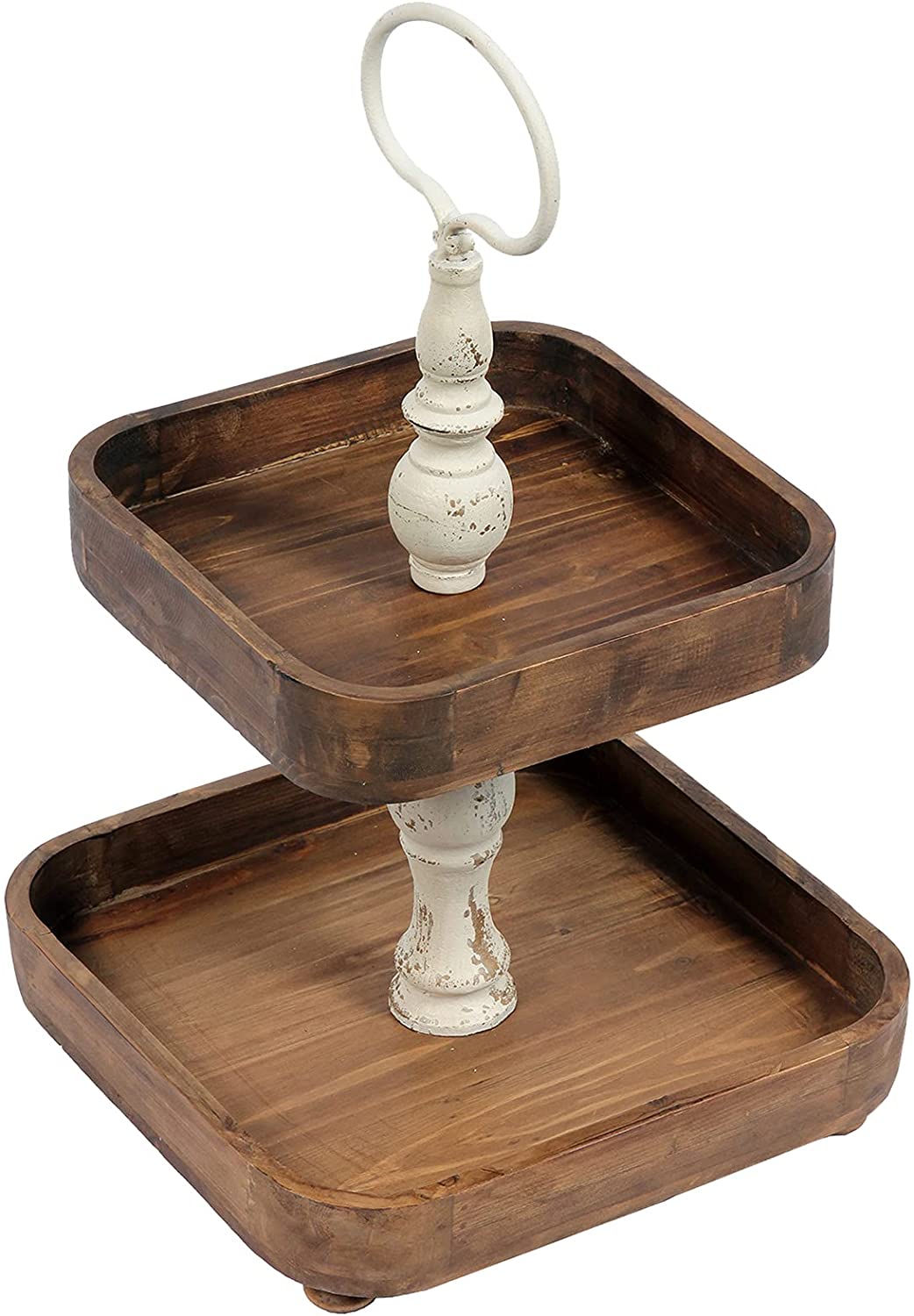 SOFE Famehouse 2 Tier Tray Decor, Rustic Wooden Two Tirerd Tray Stand ...