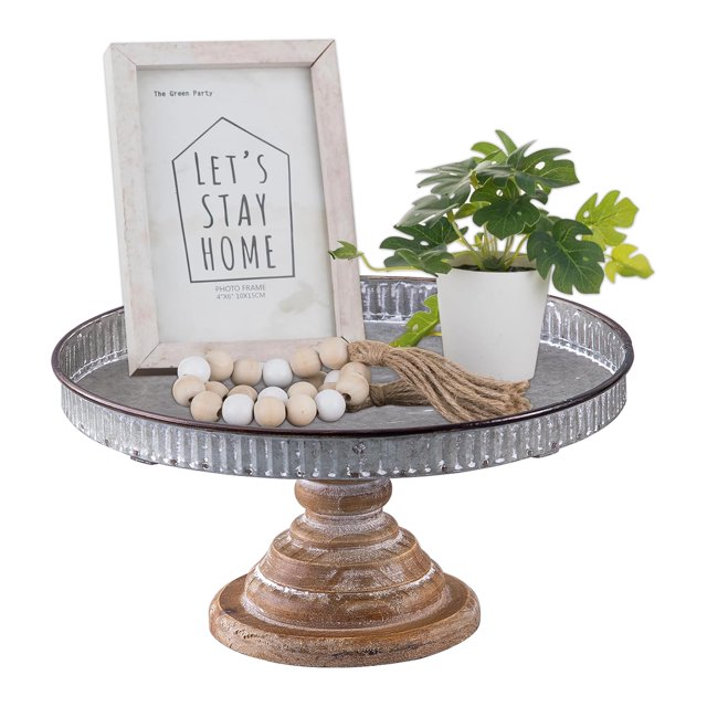 SOFE Farmhouse Galvanized Tray for Coffee Table, 12" Rustic Round Cake ...