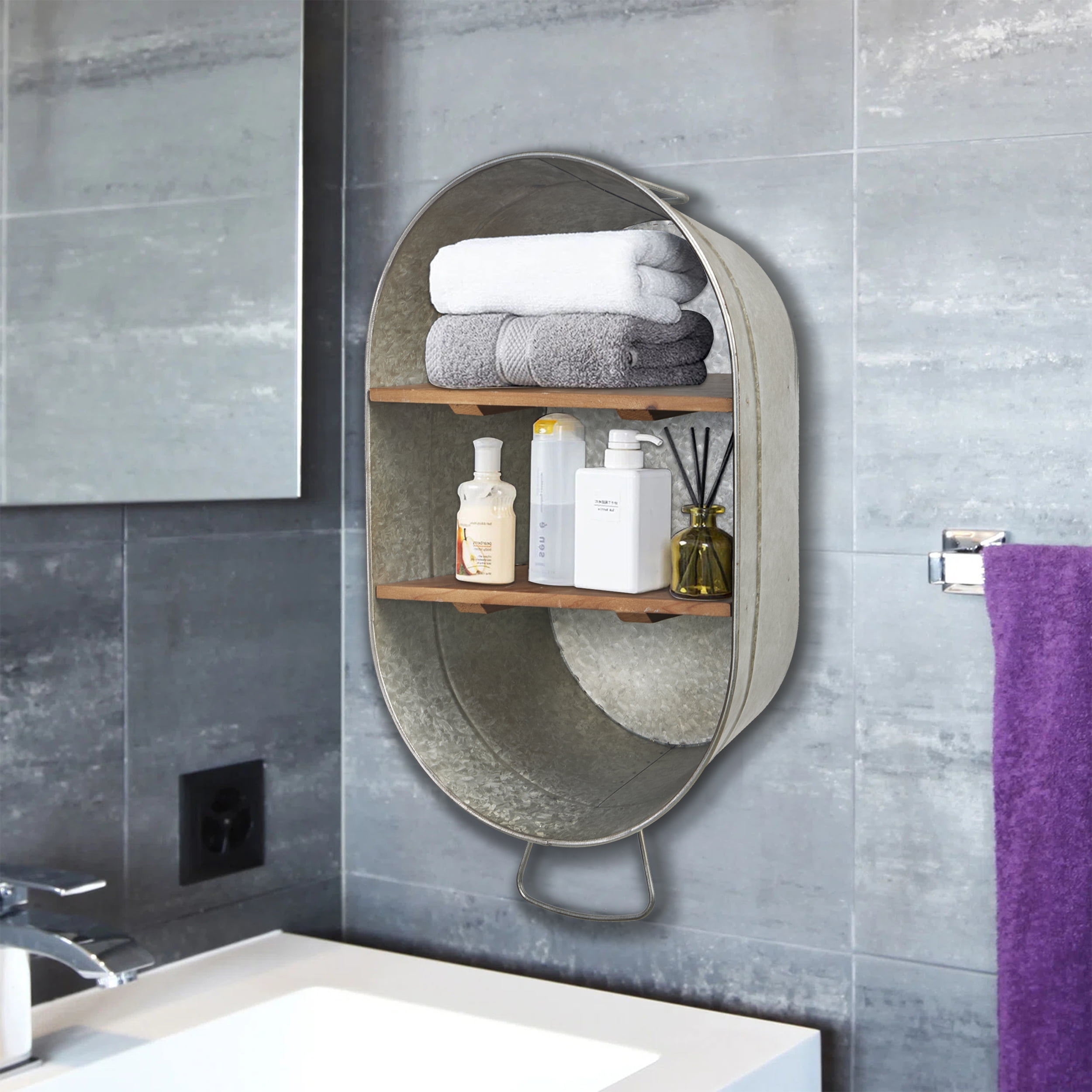 SOFE Galvanized 2 Tier Display Shelf Wall Mounted, Metal Wash Tub with ...