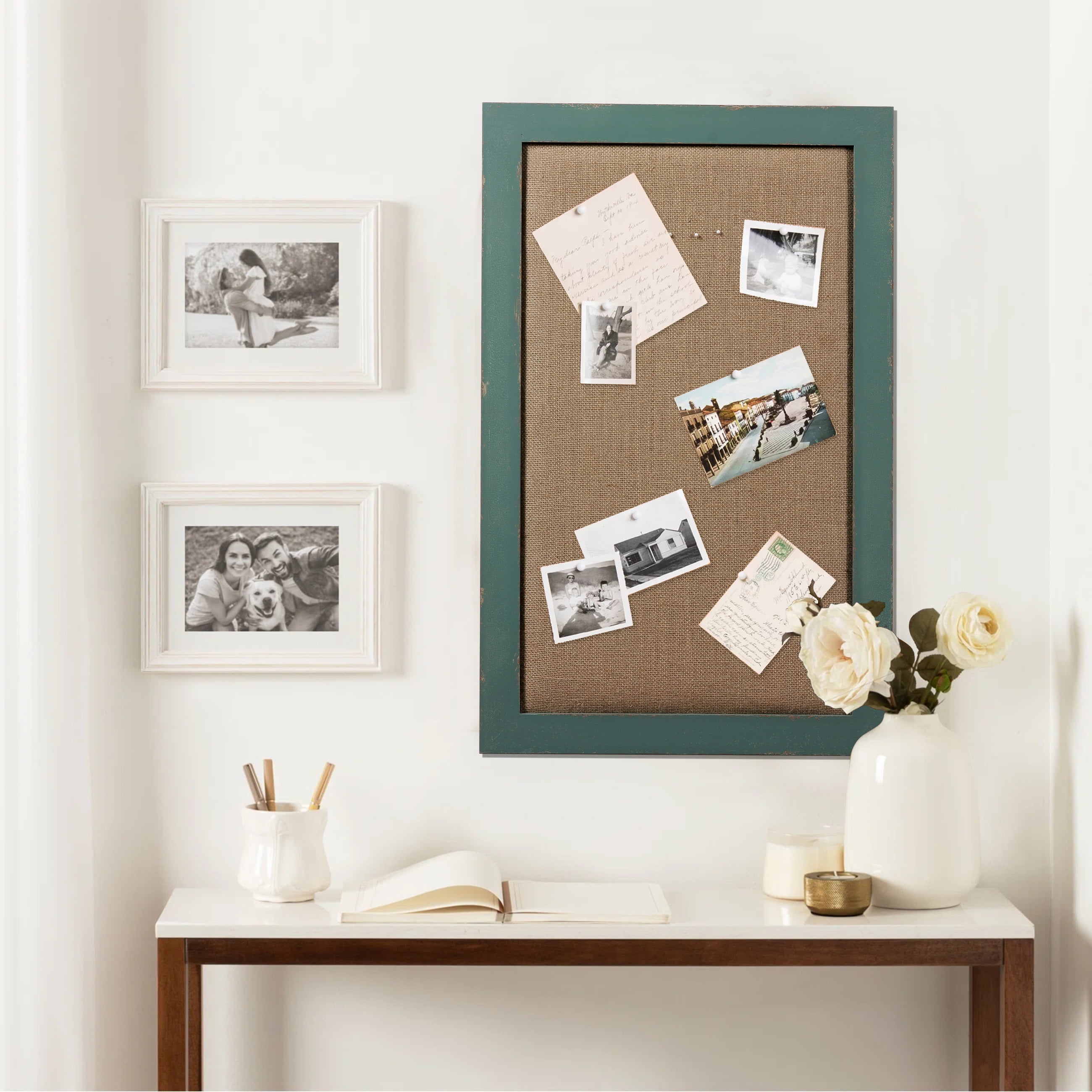 SOFE Linen Cork Bulletin Board Large, Turquoise Framed Cork Boards for ...