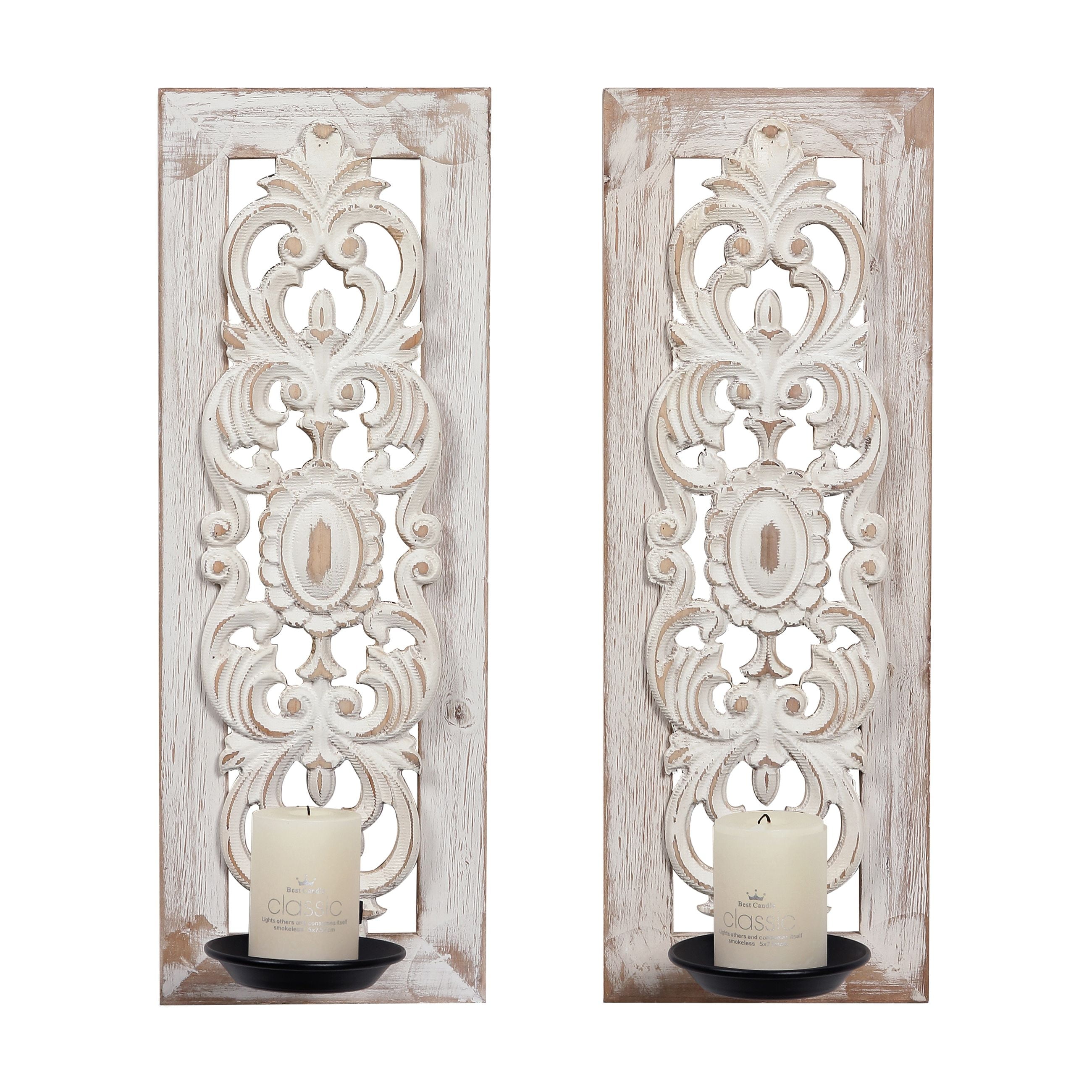 SOFE Set of 2 Distressed Wood & Metal Wall Candle Sconces, Rustic ...