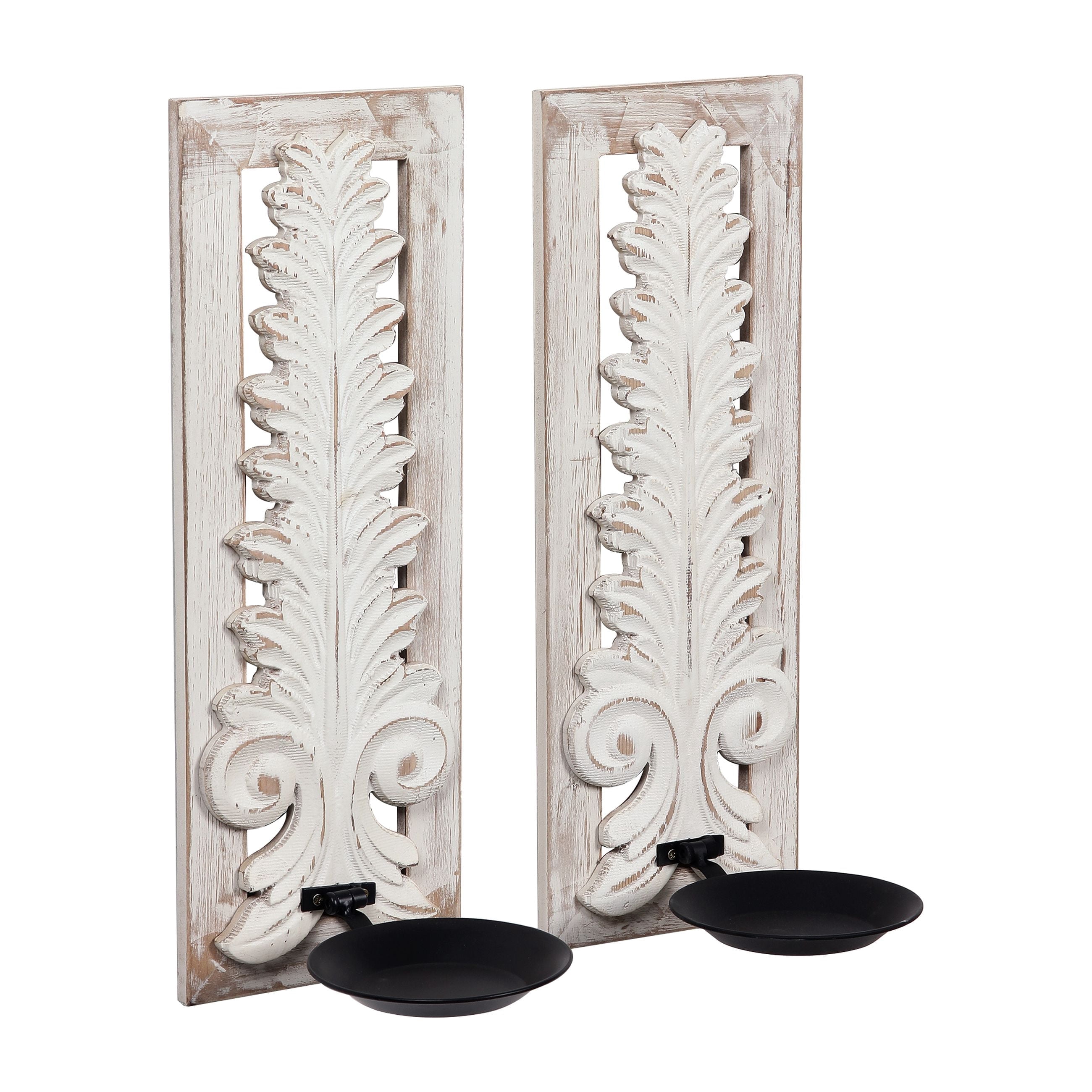 SOFE Openwork Carving Wall Candle Sconces Set of 2, Distressed White ...