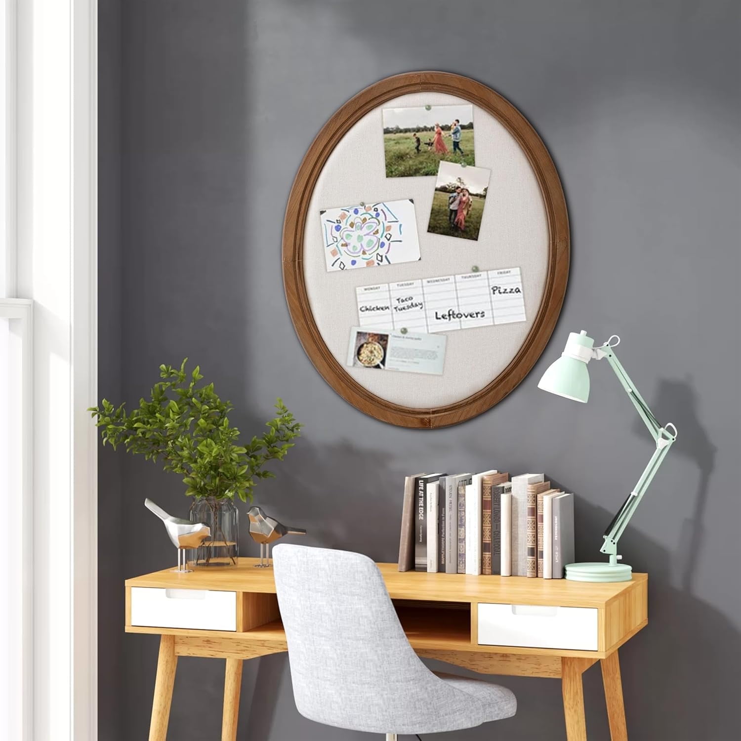 SOFE Oval Framed Linen Bulletin Board, Unique Fabric Pin Boards for ...
