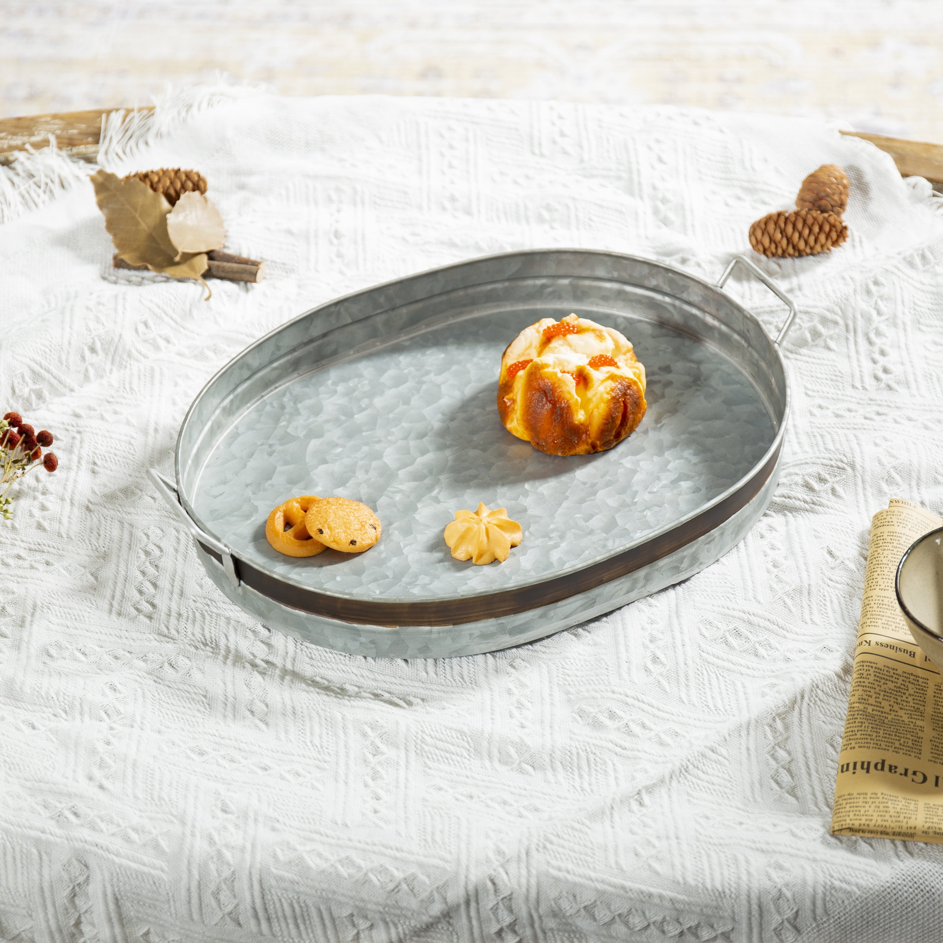 SOFE Oval Galvanized Metal Tray, Farmhouse Round Tray with Handles, 16. ...