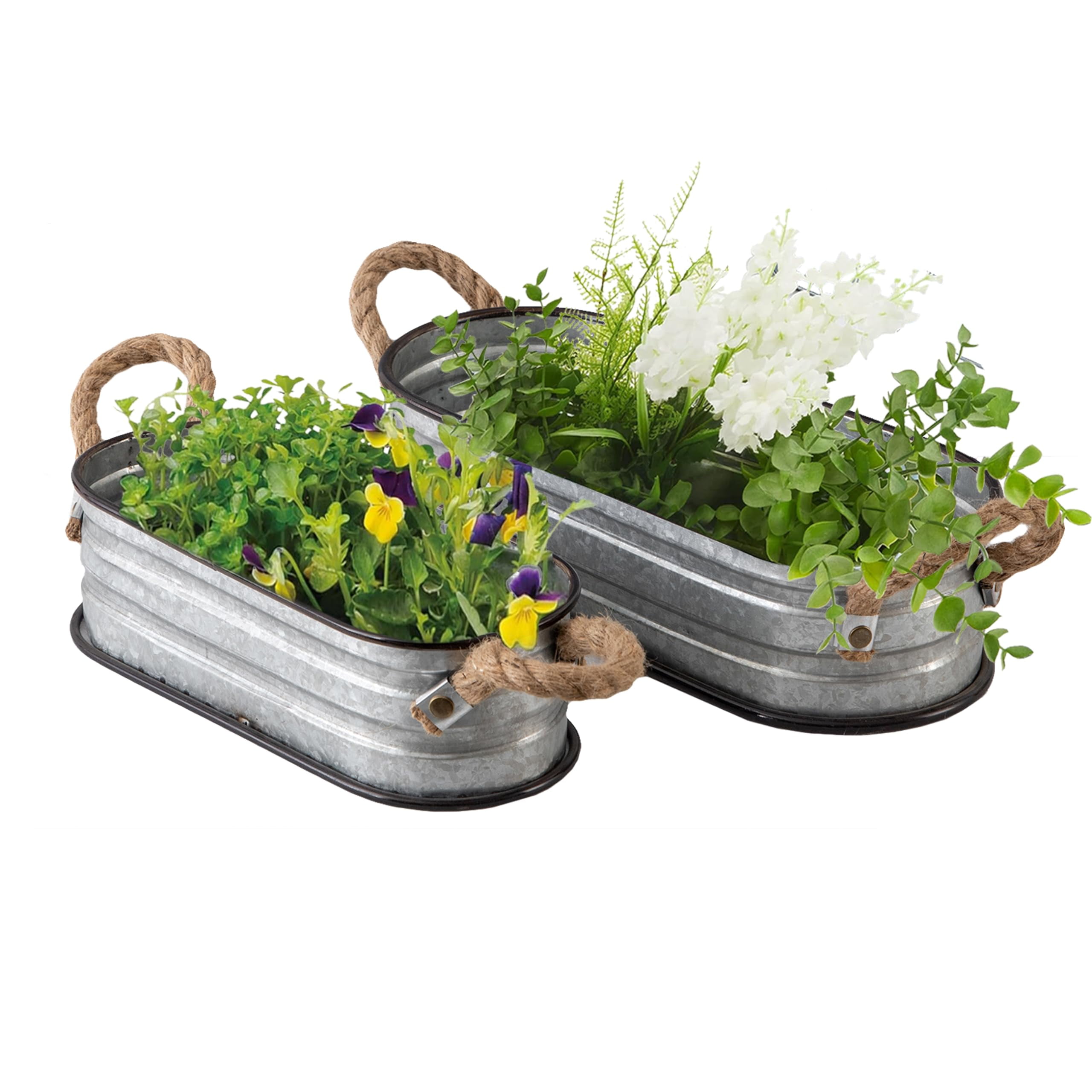 SOFE Oval Planters for Indoor Plants, Herb Box Galvanized Tub Planter ...