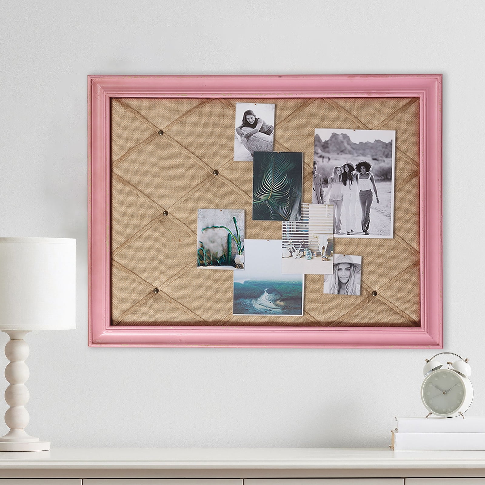 SOFE Pink Bulletin Board Linen Fabric Pin Board, 21"×27" Vision Board ...