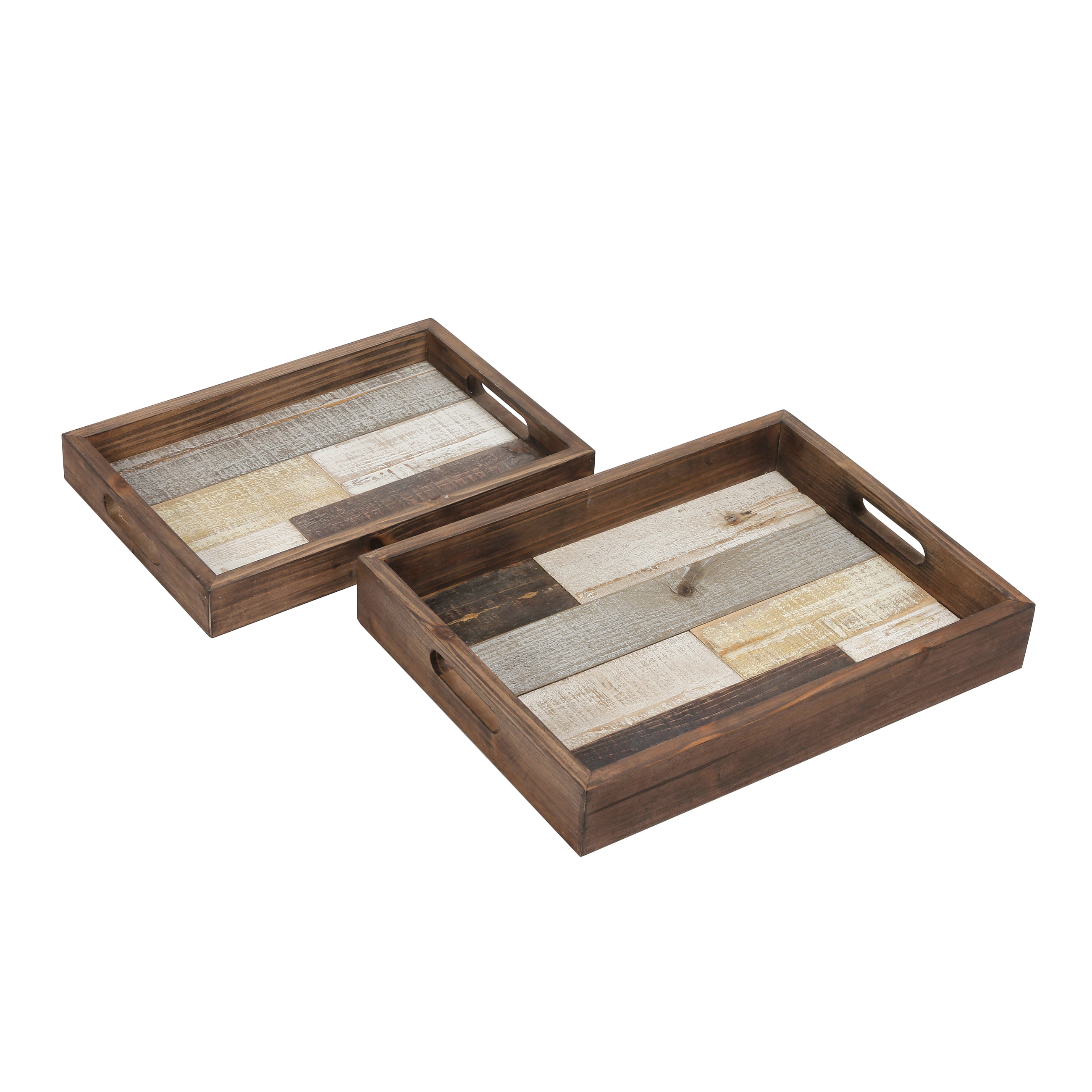 SOFE Rustic Torched Tray Wooden Serving Tray Set of 2, Unique Ottoman ...