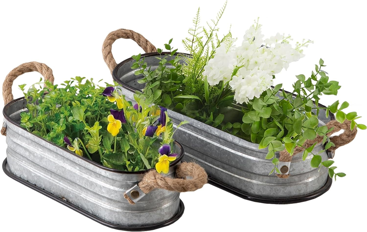 SOFE Small Oval Galvanized Planters Galvanized Bucket Set of 2 ...
