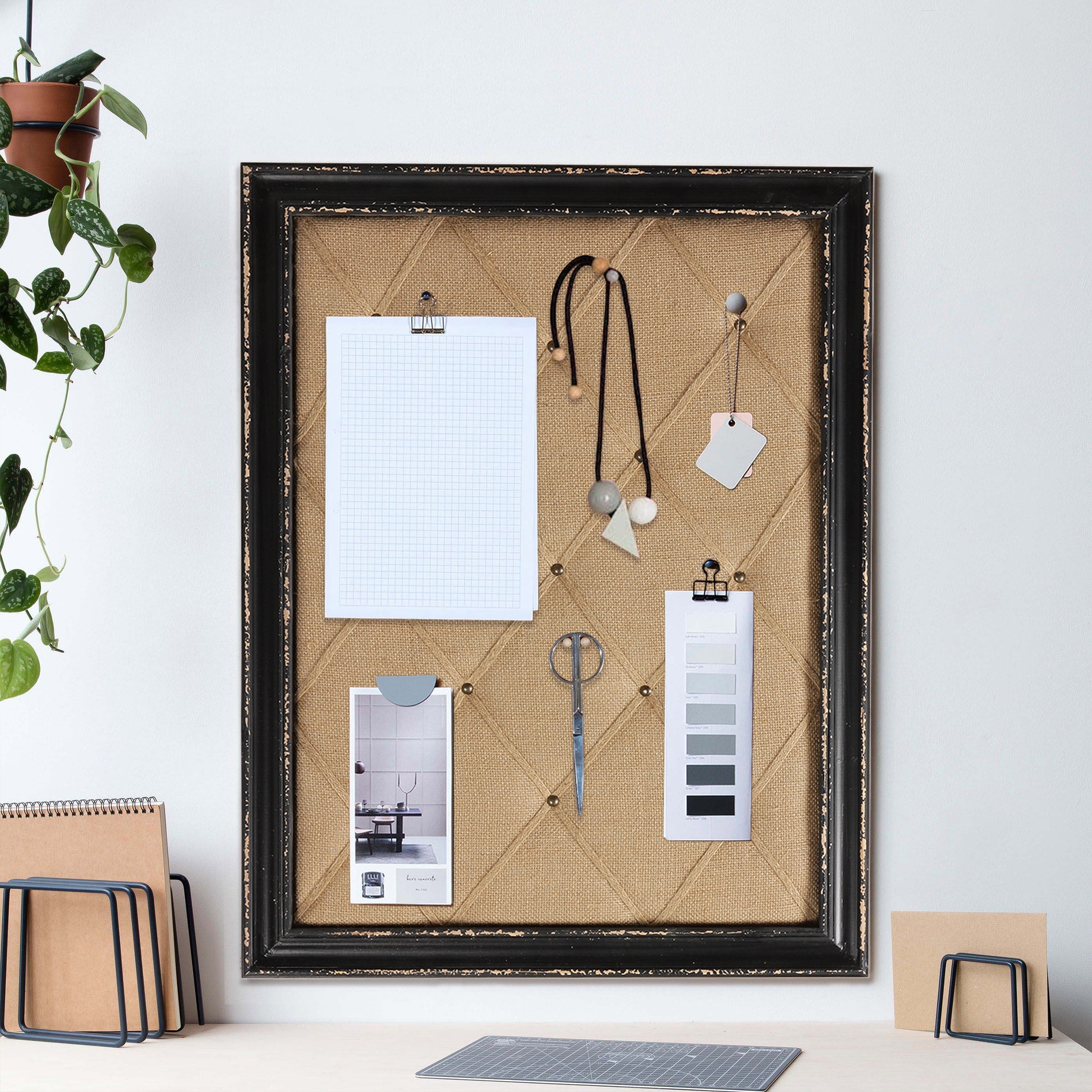 SOFE Vision Board Linen Bulletin Board, Black Frame, 21"×27", Wall ...