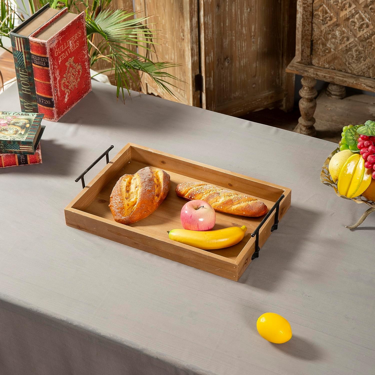 SOFE Wood Brown Rectangular Serving Trays for Living Room Coffee ...