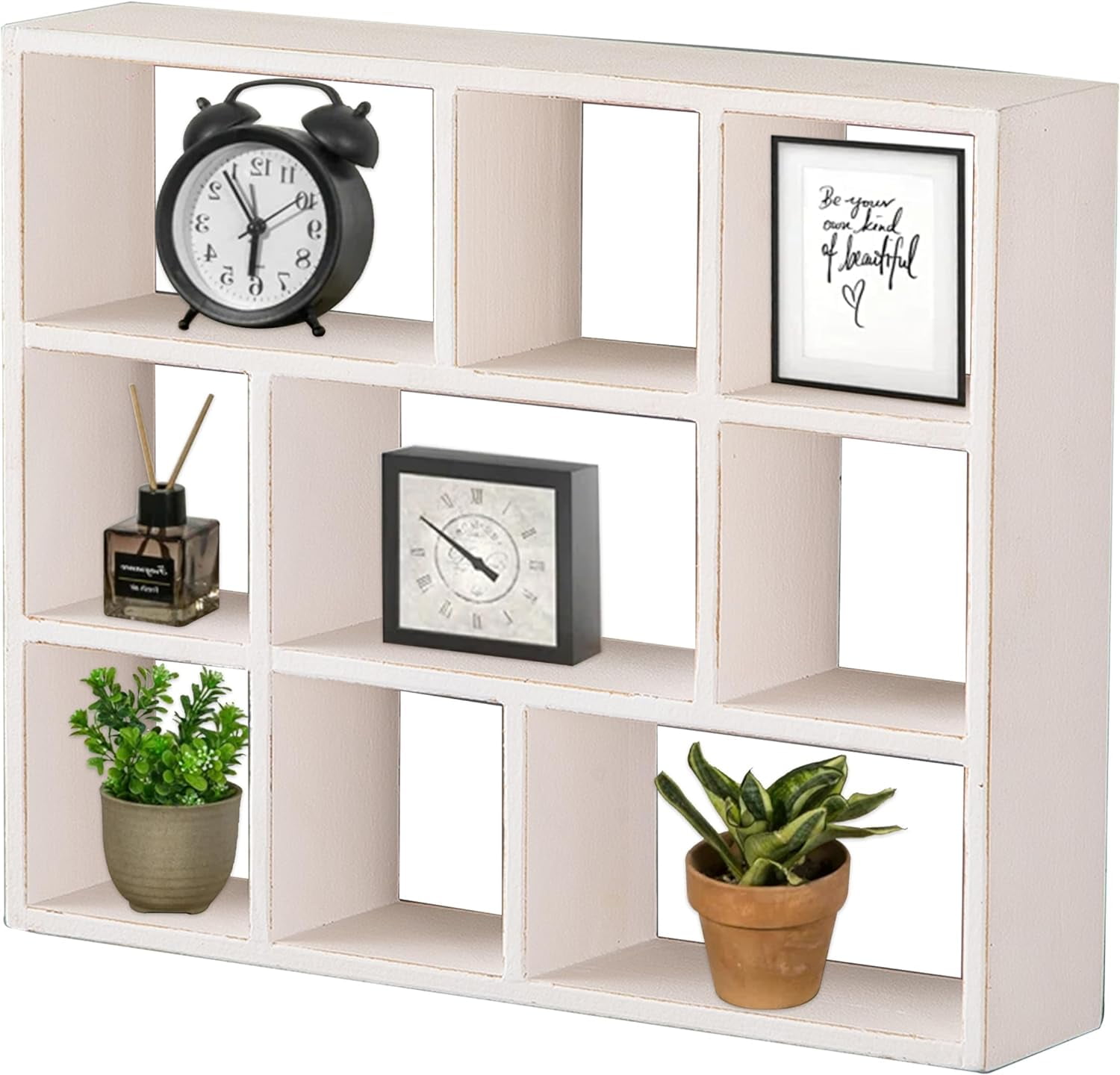 SOFE Wood White Shadow Box Frame with Shelves, 3 Tier Wall Shelving ...