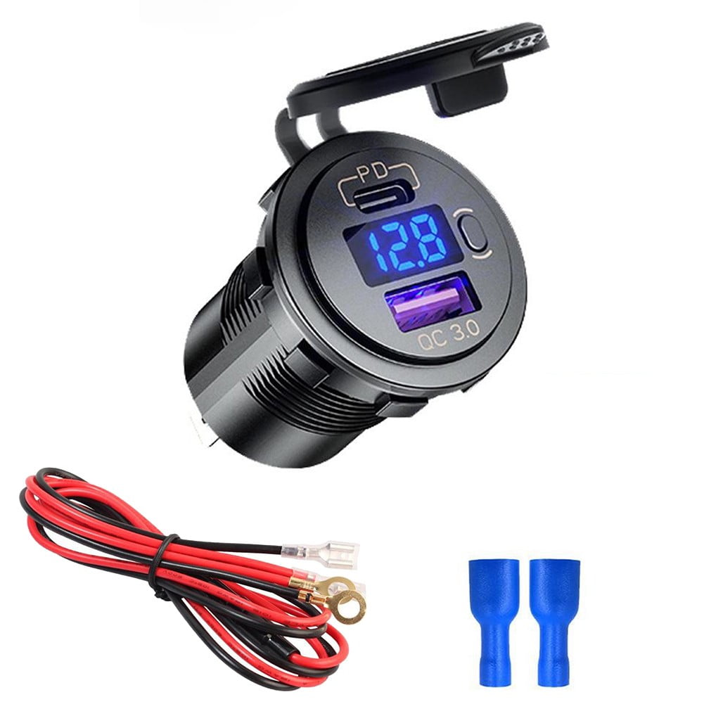 SOFEIYA 12V/24V USB Socket 2-Port Car Charger Socket 40W For QC3.0+PD ...