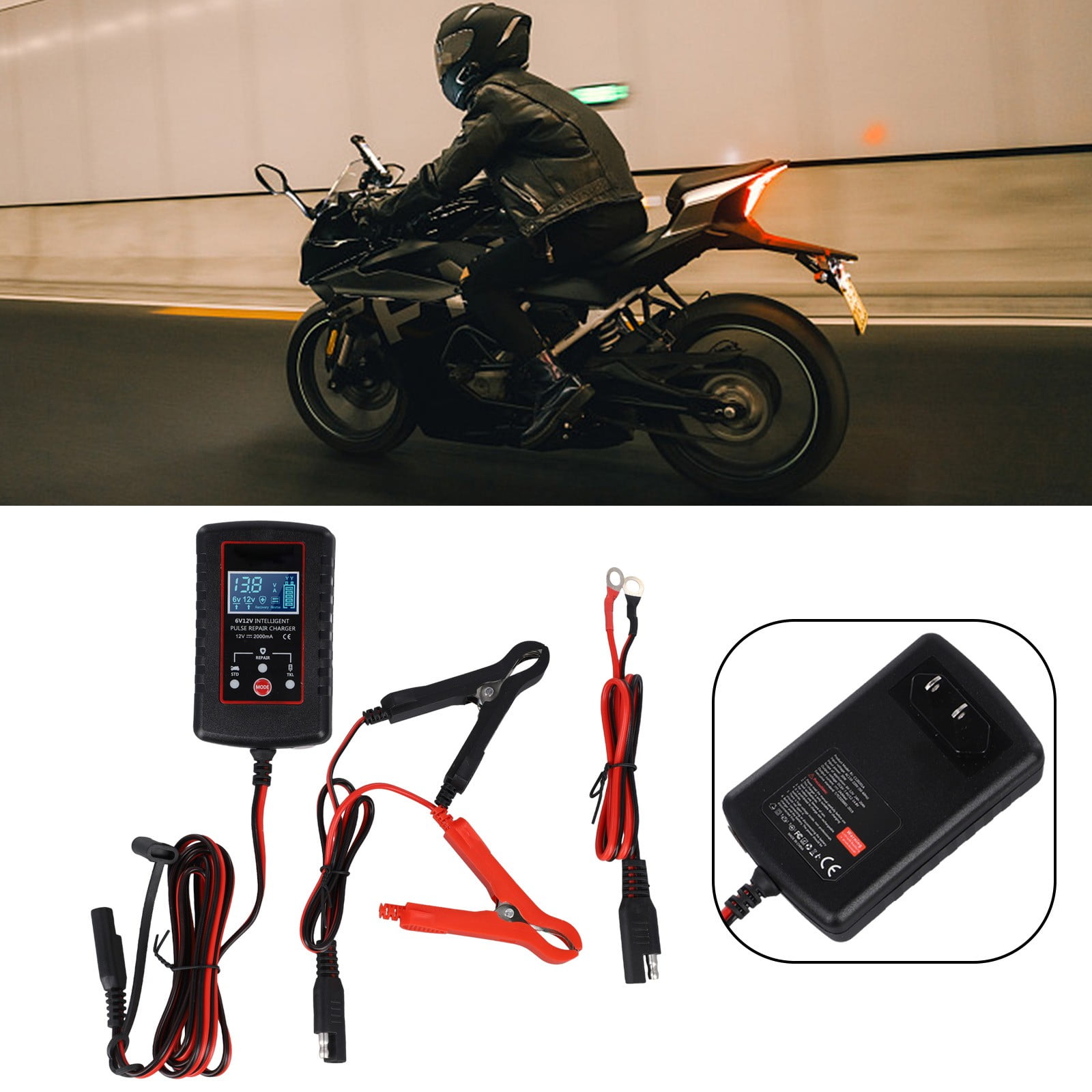 SOFEIYA 12V/6V Automatic Battery Charger Maintainer Motorcycle Car for ...