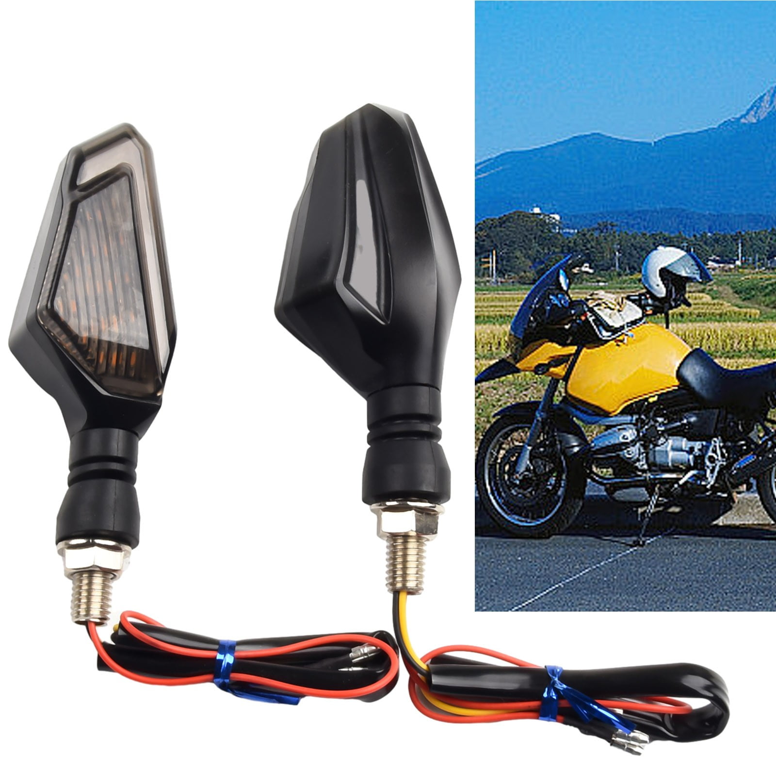SOFEIYA Set Of 2Pc Motorcycle Blue+Yellow LED Turn Signal Light DRL ...