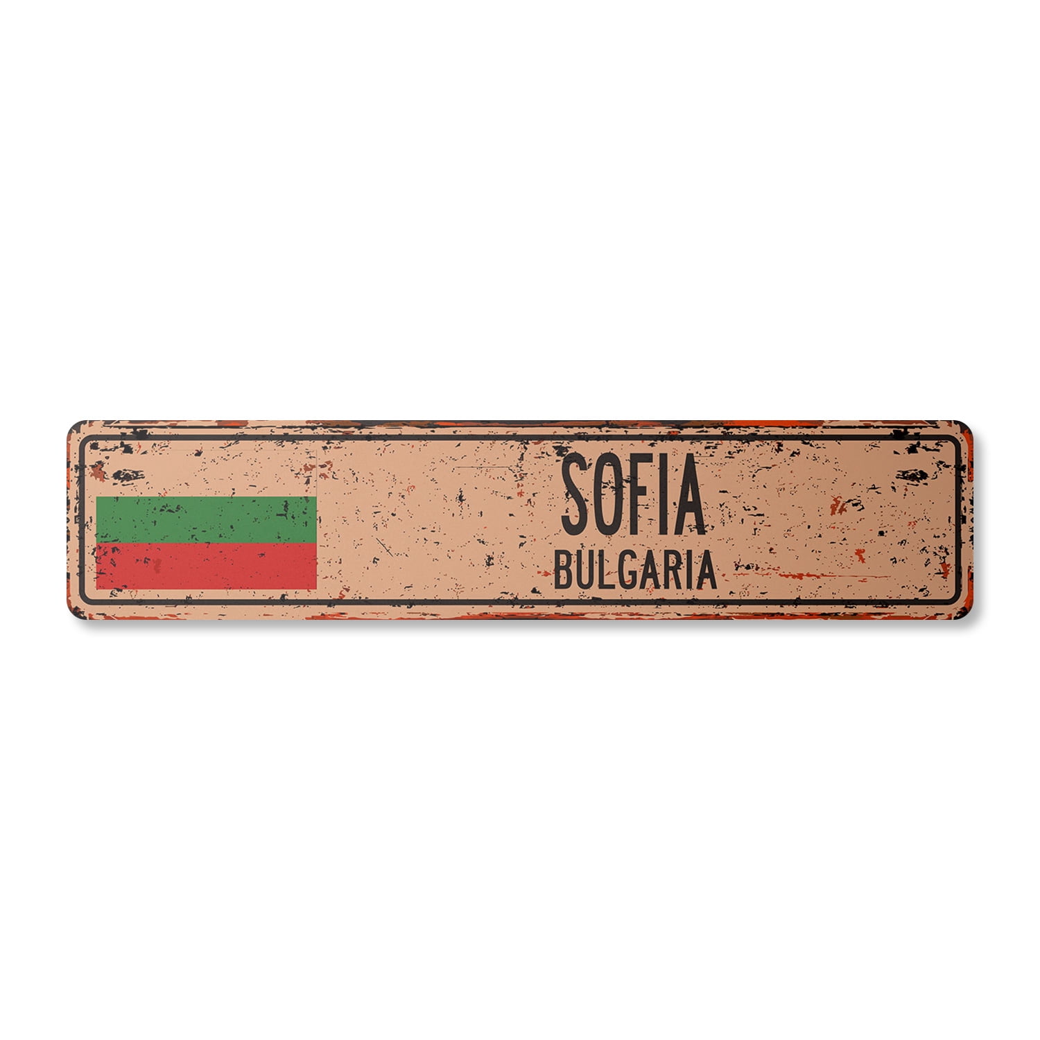 SOFIA BULGARIA Vintage Aluminum Street Sign Bulgarian flag city country ...