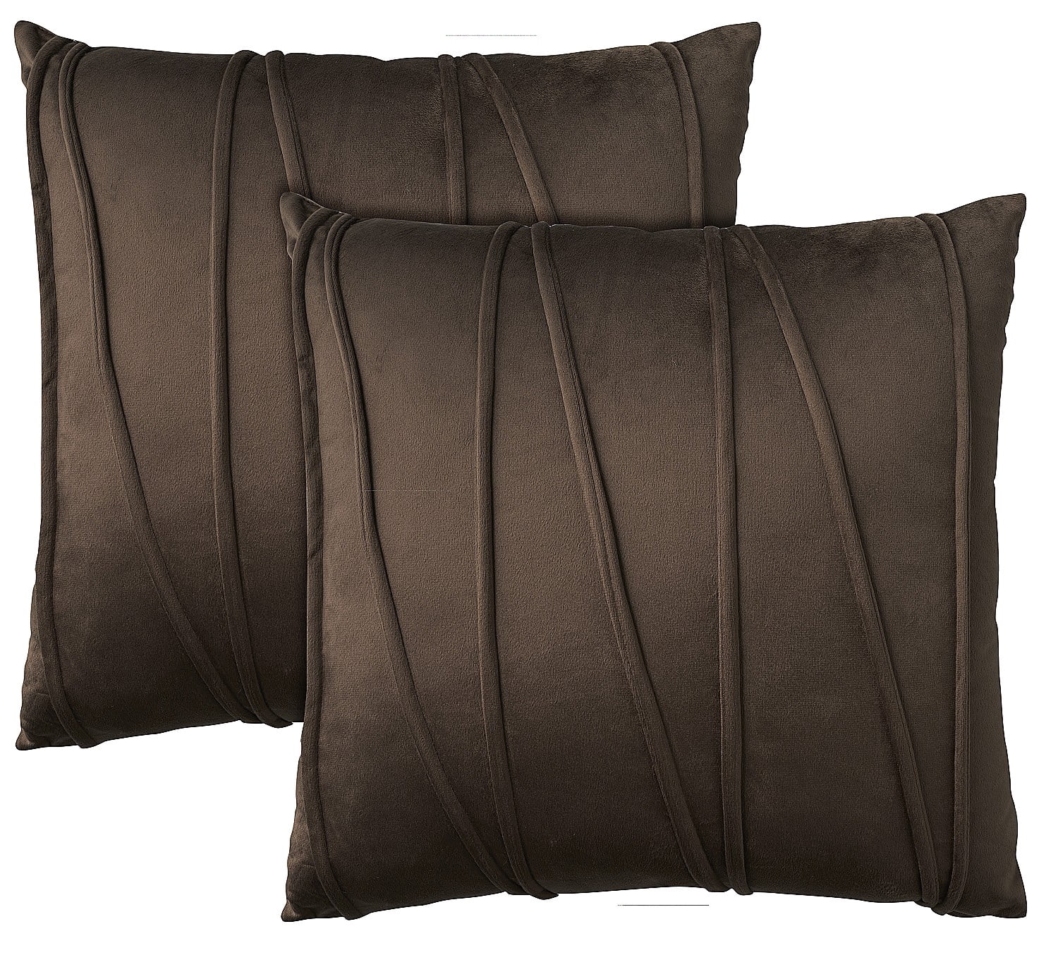 SOFIA Velvet Lines Fabric 18" x 18" Set of 2 Brown Indoor Throw Pillow ...