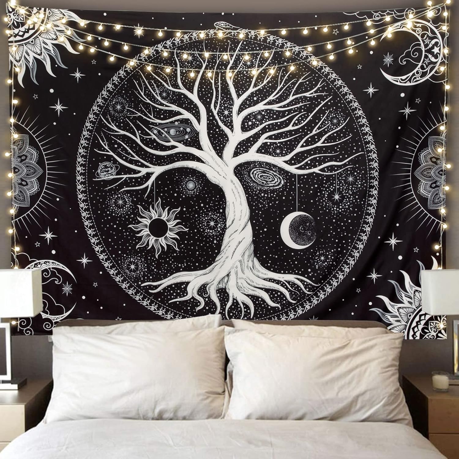 SOFIKAANMU Bedroom Aesthetic Black Light Tree of Life Tapestrys UV ...