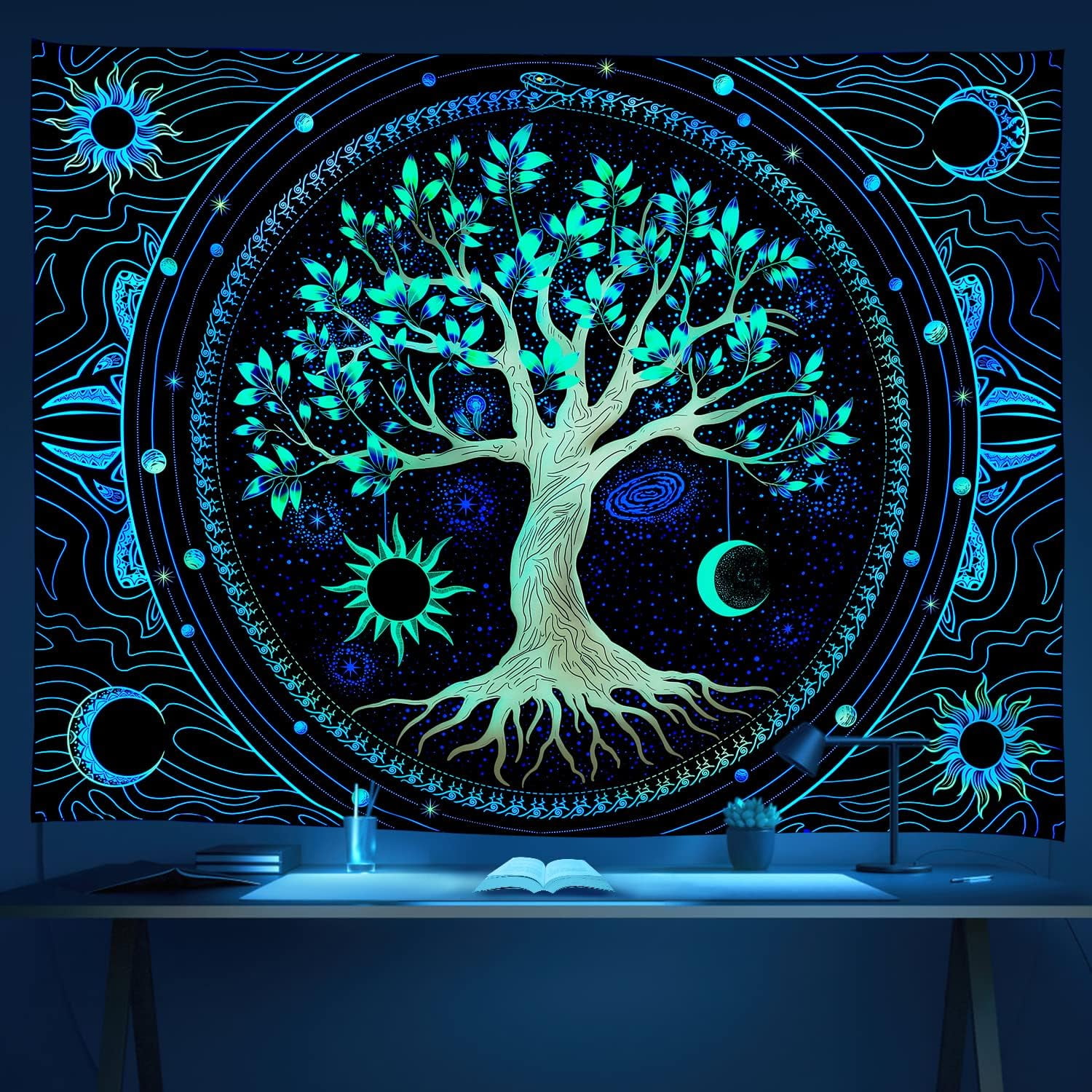 SOFIKAANMU Bedroom Aesthetic Black Light Tree of Life Tapestrys UV ...