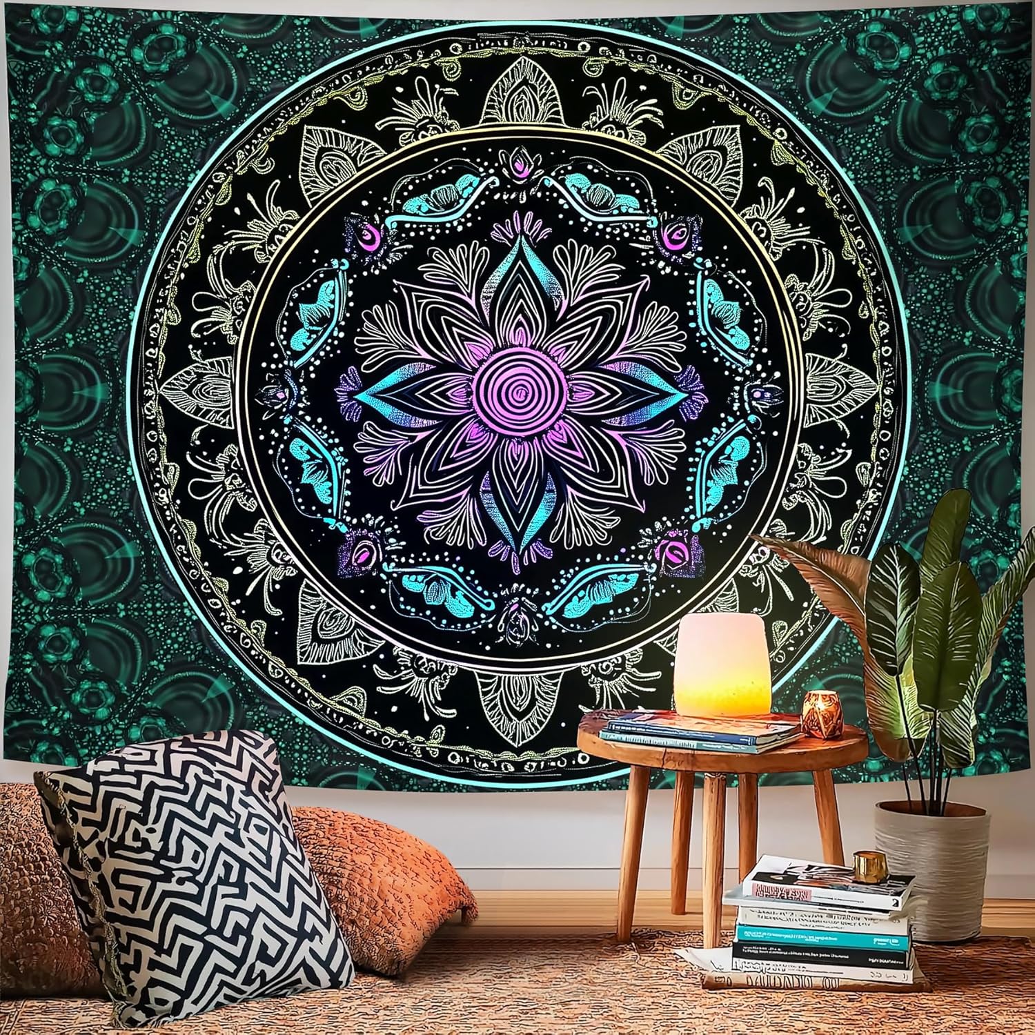 SOFIKAANMU Blacklight Mandala Tapestry Wall Hanging Bohemian Wall Decor ...