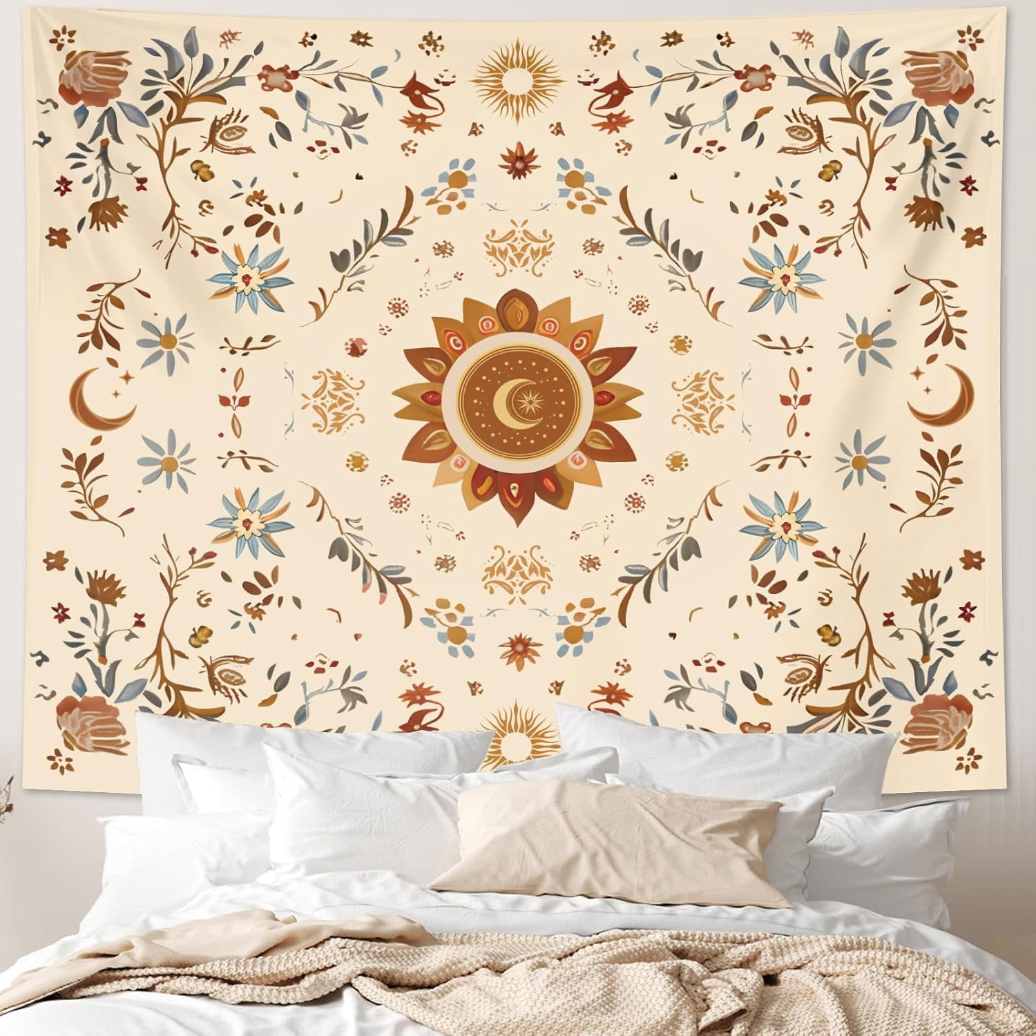 SOFIKAANMU Boho Sun Floral Tapestry Wall Hanging Bedroom Aesthetic ...