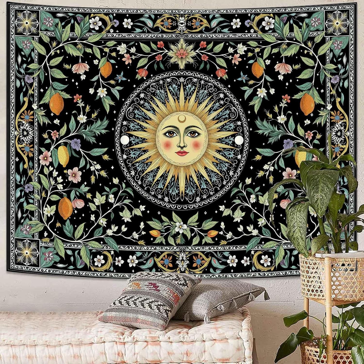 SOFIKAANMU Butterfly Moon and Flowers Tapestry, Bohemian Hippie Fantasy ...