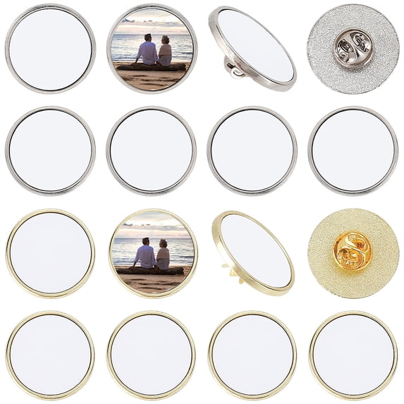 SOFPLAT 1 Box 20 Sets Sublimation Blank Buttons Flat Round Brooch Pins ...