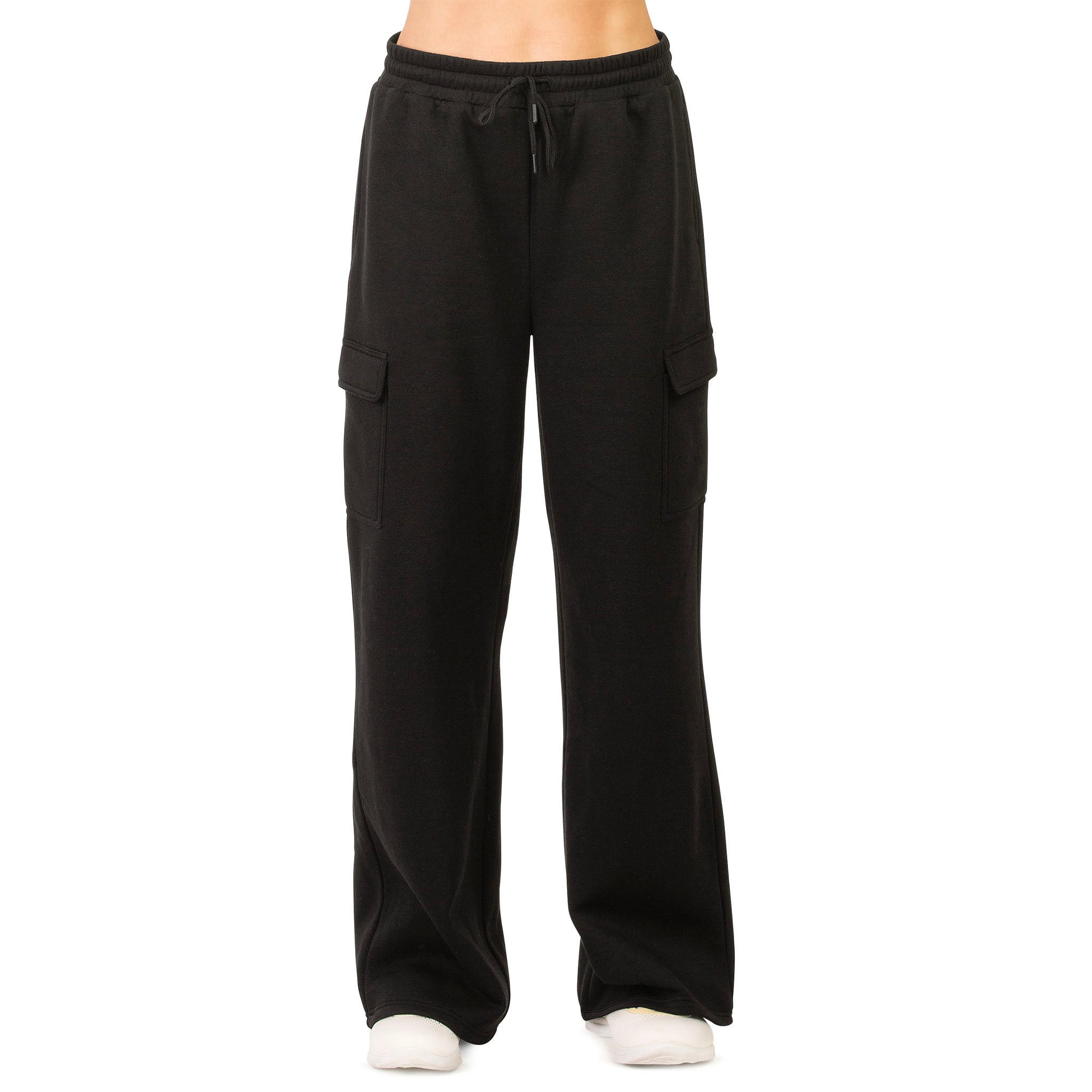 SOFRA Ladies Fleece Lining Wide-Leg Cargo Sweatpants w/ Side Pockets ...