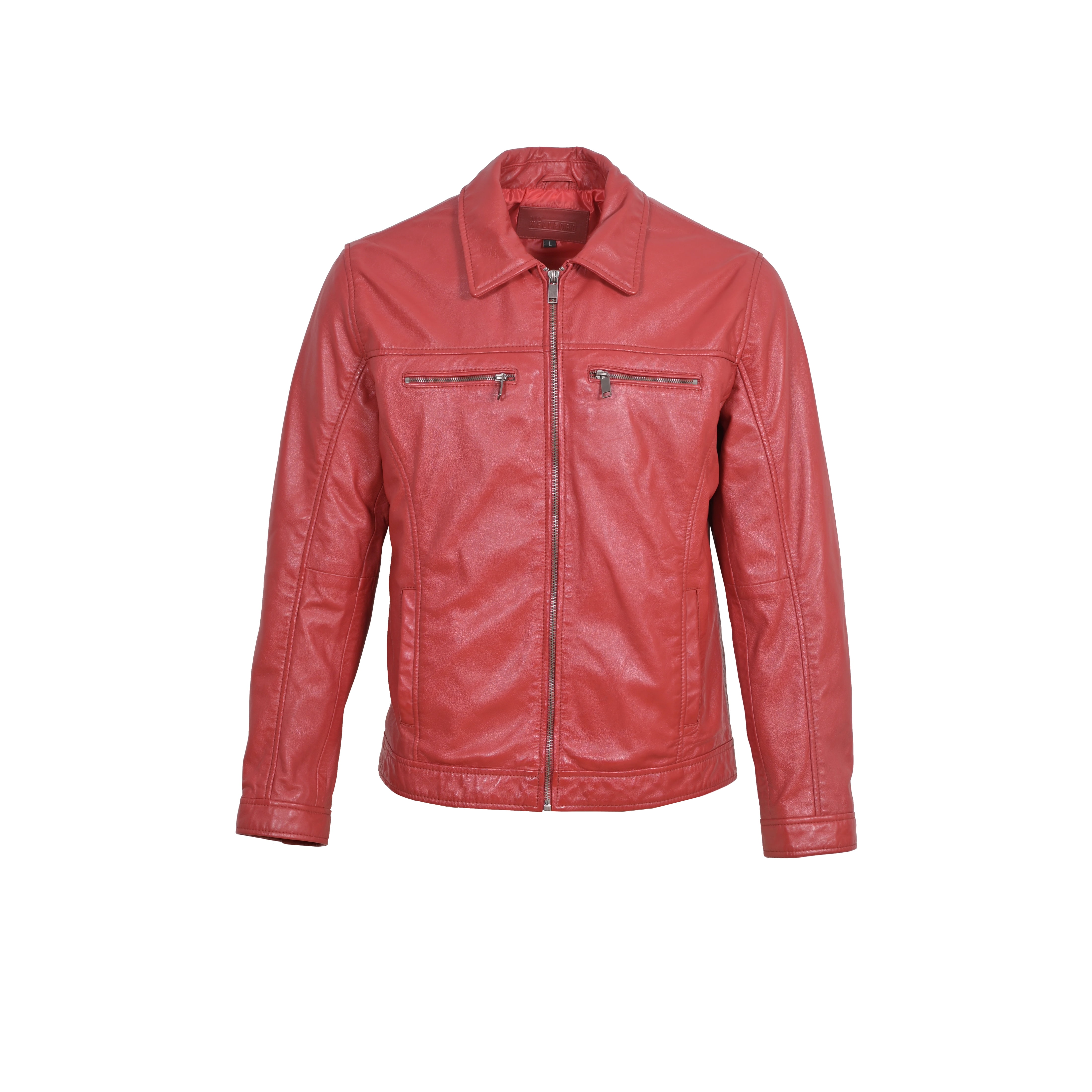 SOFT Men's Red Leather jacket Shirt collar Long sleeves Zipped cuffs ...